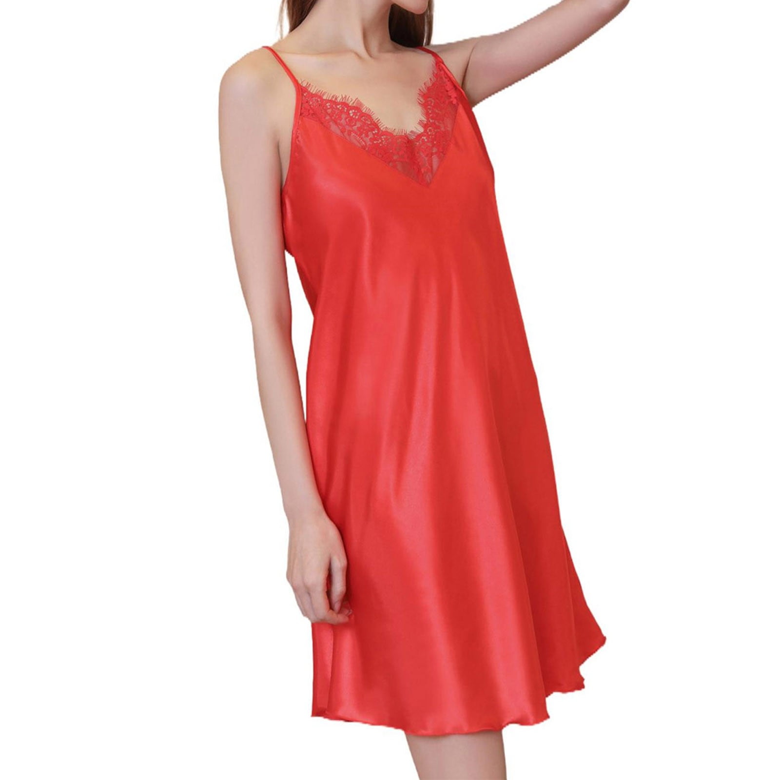 Cxenplz Pajamas for Women Sexy Lingerie Nightgown V Neck Faux Silk Lace ...