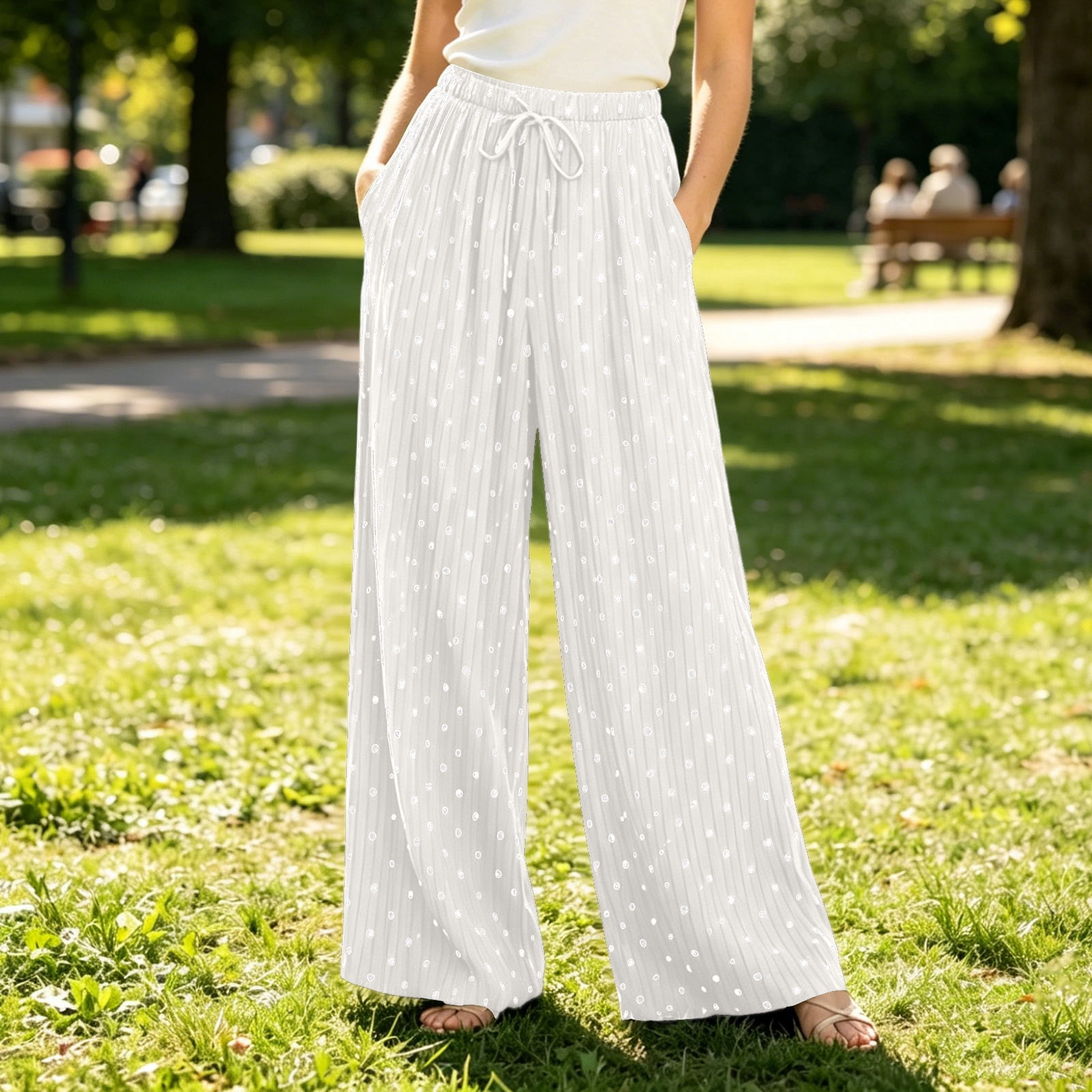 Abomasnow Palazzo Pants for Women Wide Leg Flowy Pants Elastic Mid ...