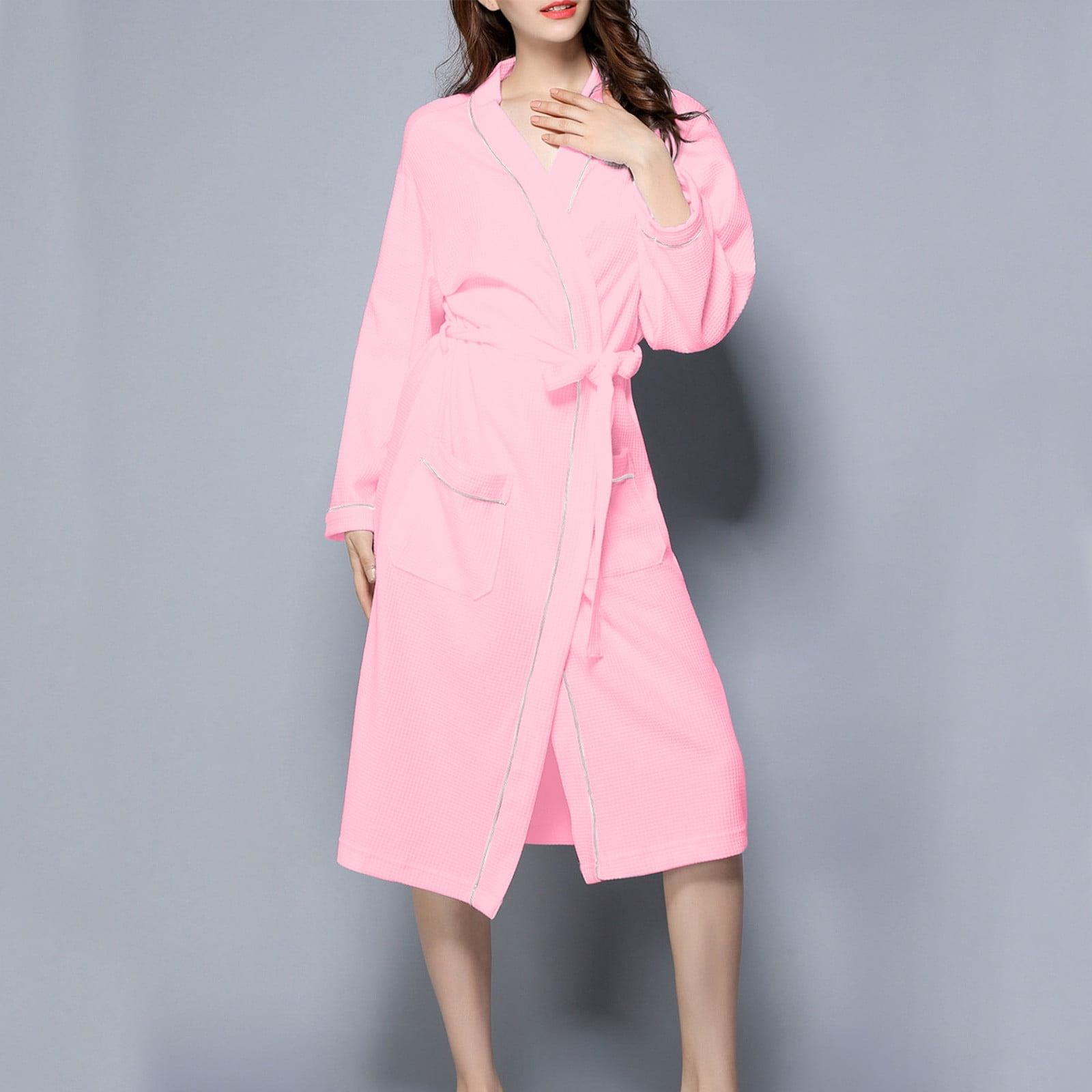 Abomasnow Robes for Women Ribbed Knit Bathrobe Soft Knee Length Kimono ...