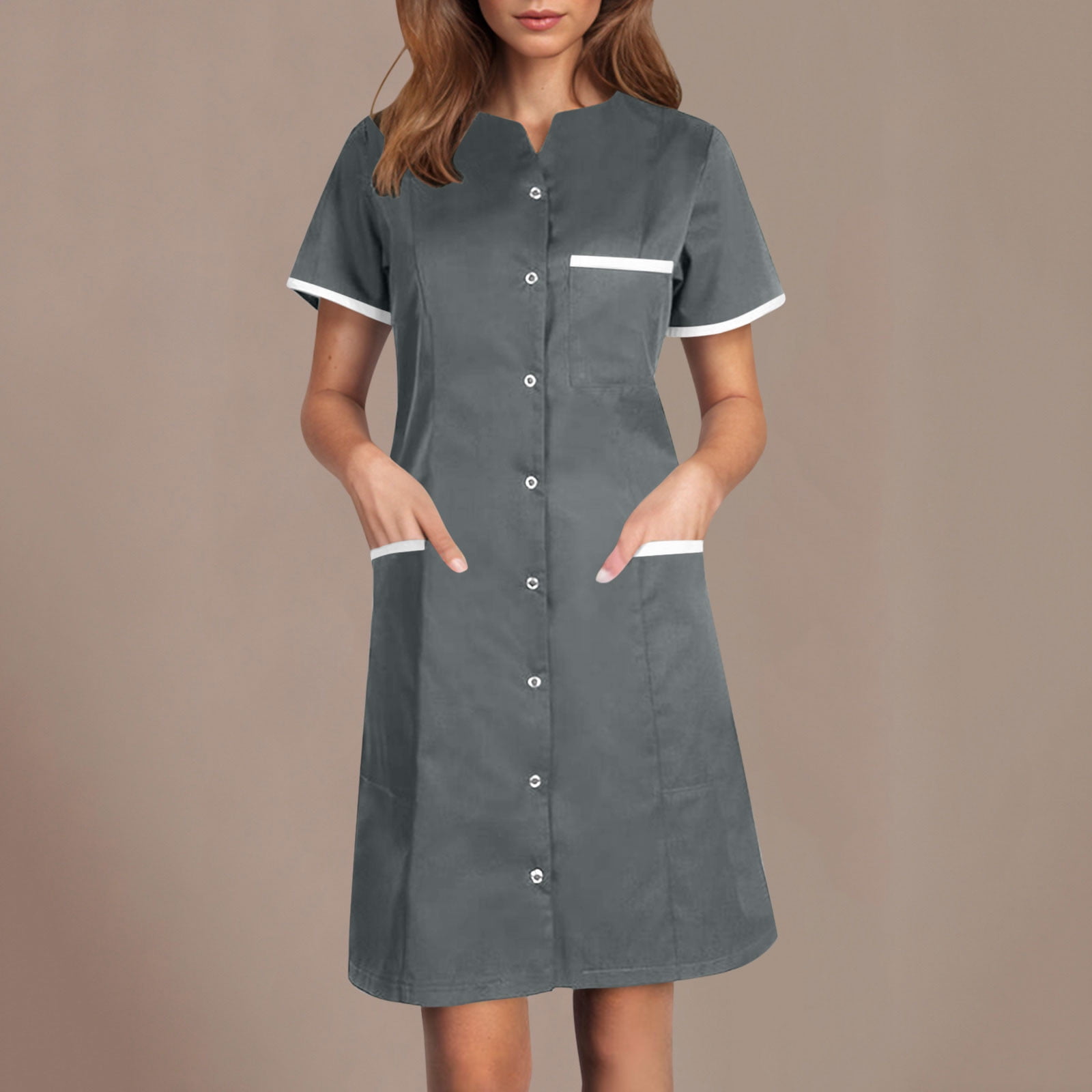 Abomasnow Scrubs Dress for Women Trendy Button Front Nursing Workwear ...