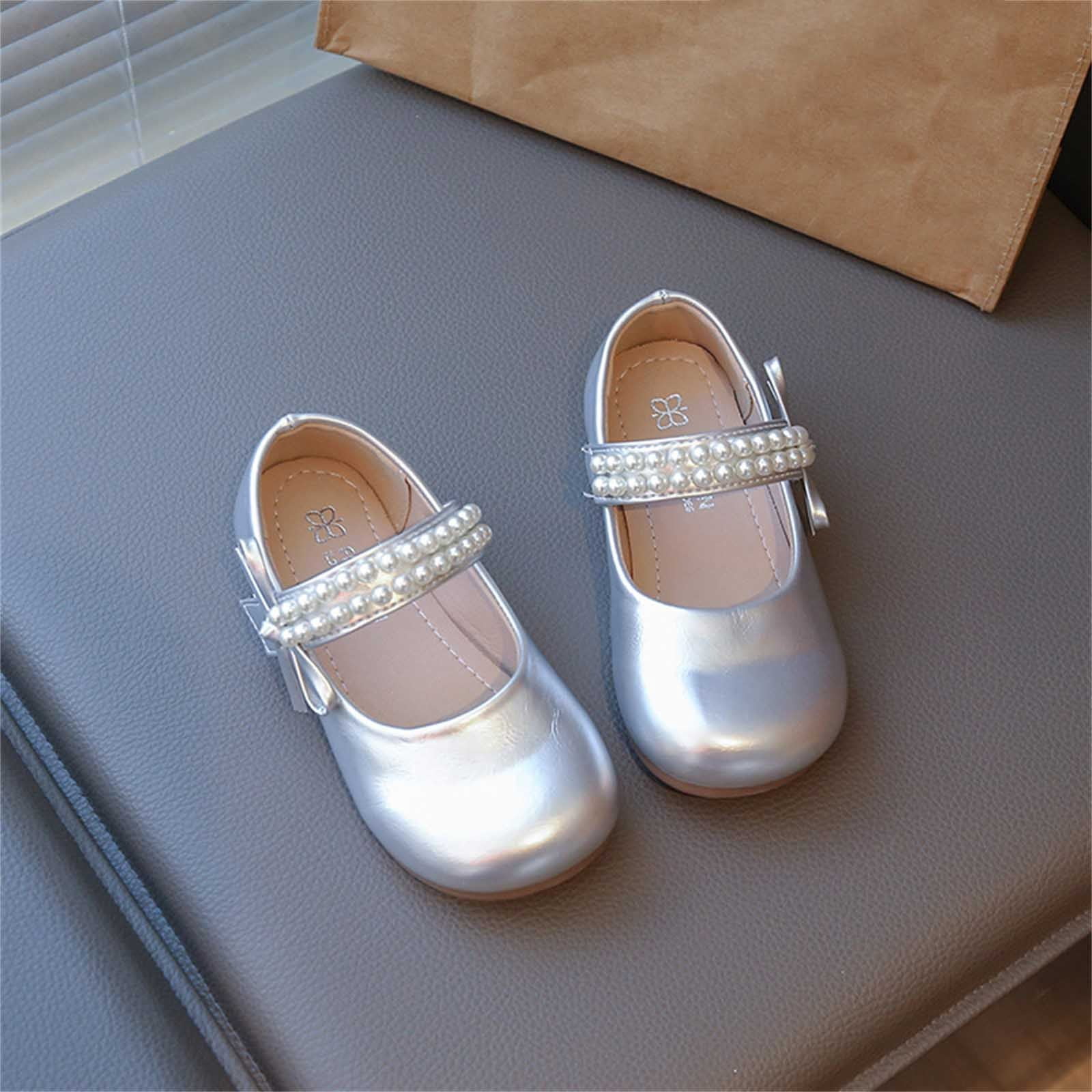 Abomasnow Shoes for Toddler Girl Non Slip Flats Shoes Soft Sole Pearl ...