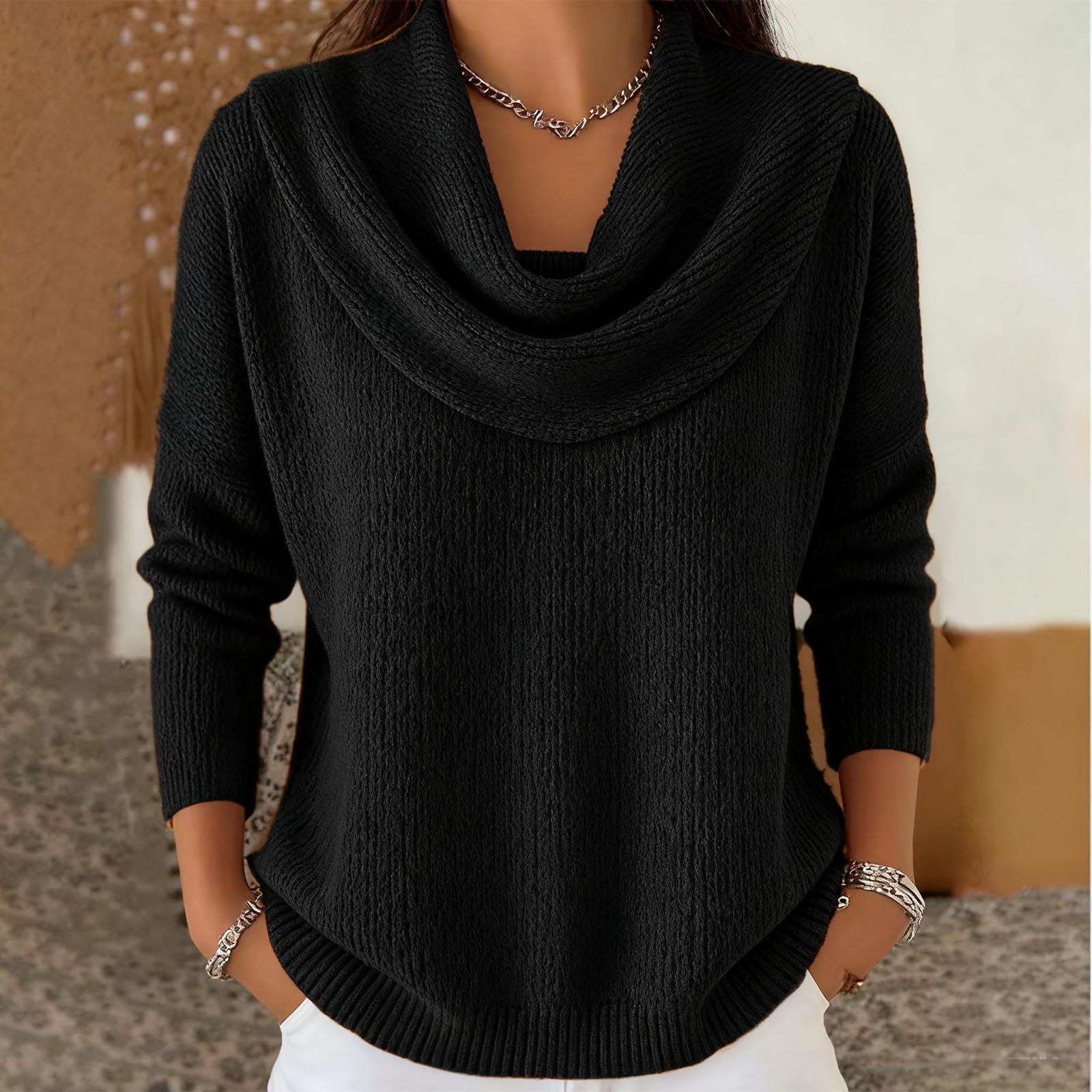 Abomasnow Sweaters for Women Loose Fit Long Sleeve Cowl Neck Knit ...