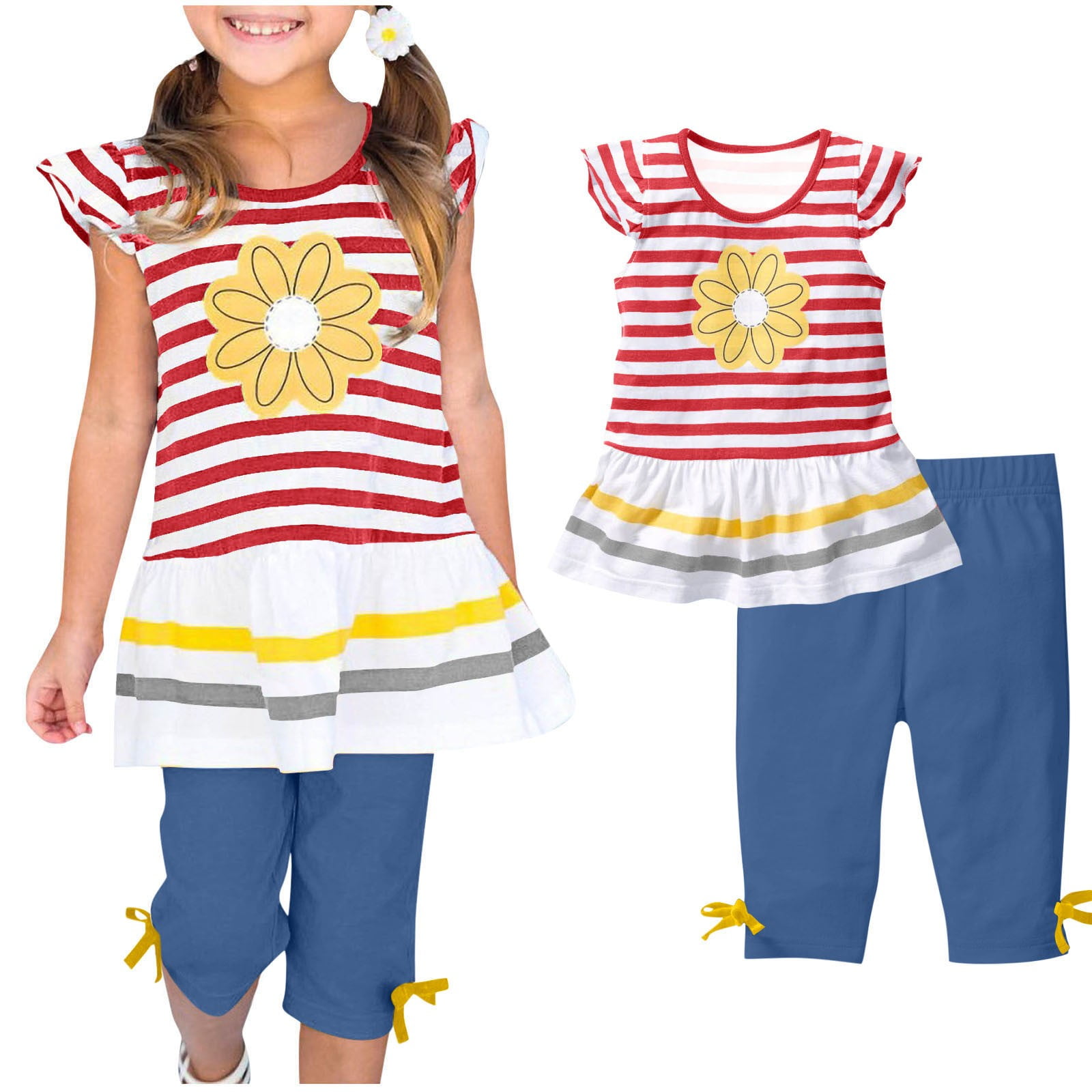 Abomasnow Toddler Little Kid Girls Outfit 2 Piece Cap Sleeve Ruffle Hem ...