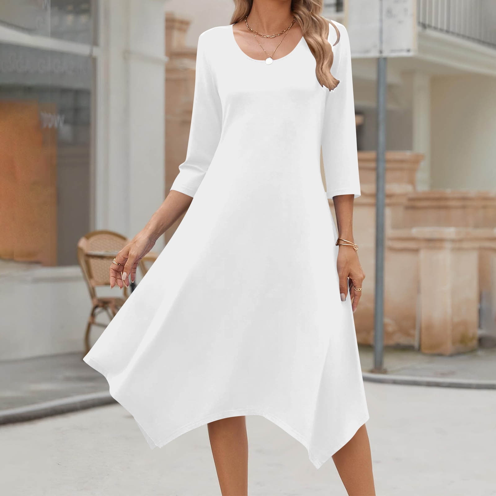 Abomasnow Wedding Guest Dresses for Women Dressy Casual 3/4 Sleeve Crew ...