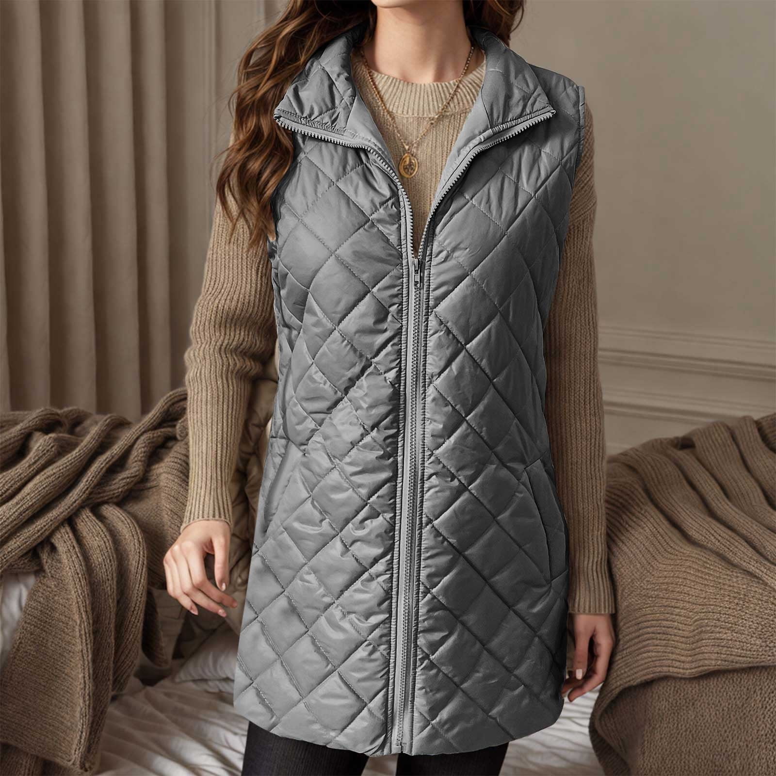 Abomasnow Women Mid Length Puffer Vest Lightweight Quilted Gilet Winter ...