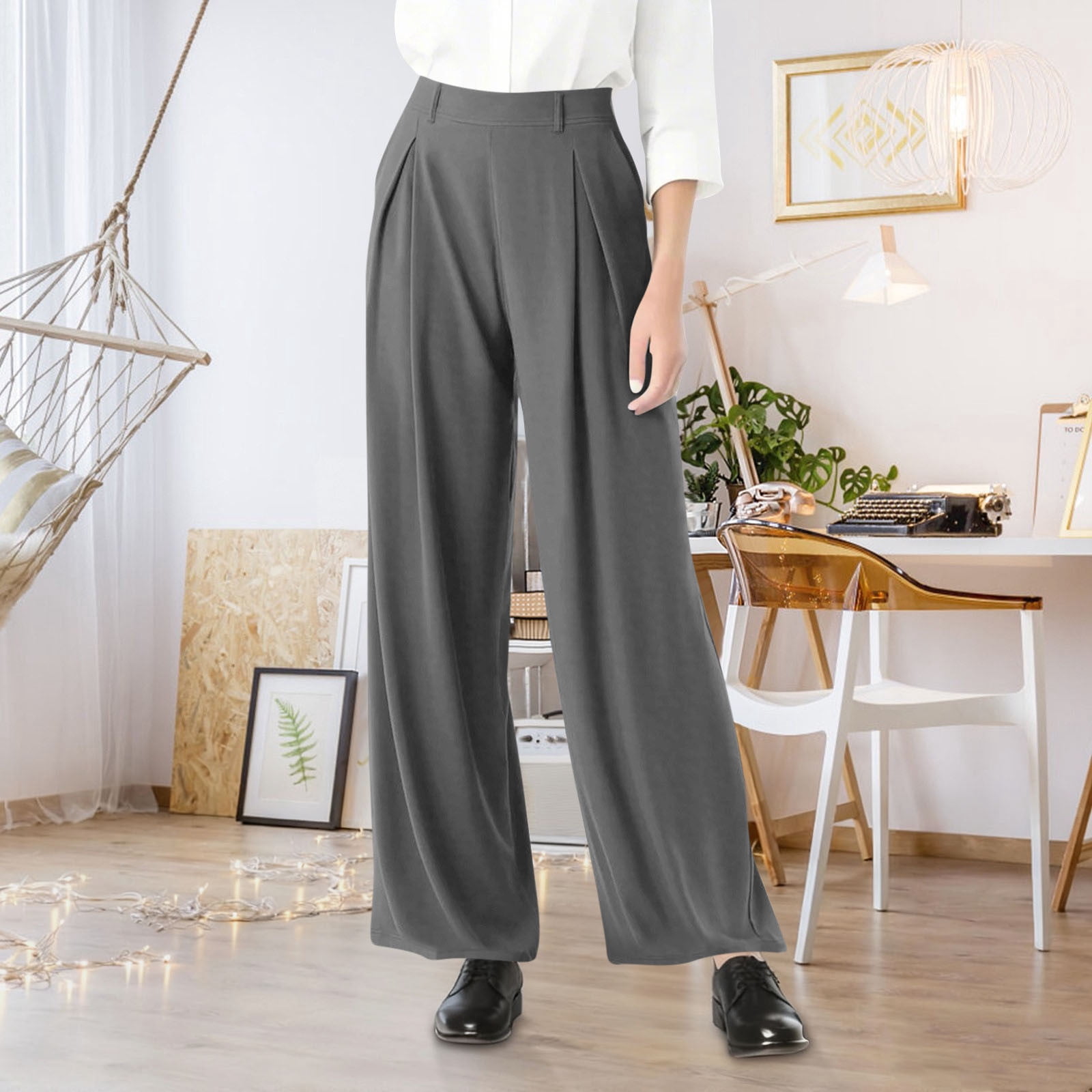 Abomasnow Women Plus Size Palazzo Pants 2025 Fall Wide Leg Work Office ...