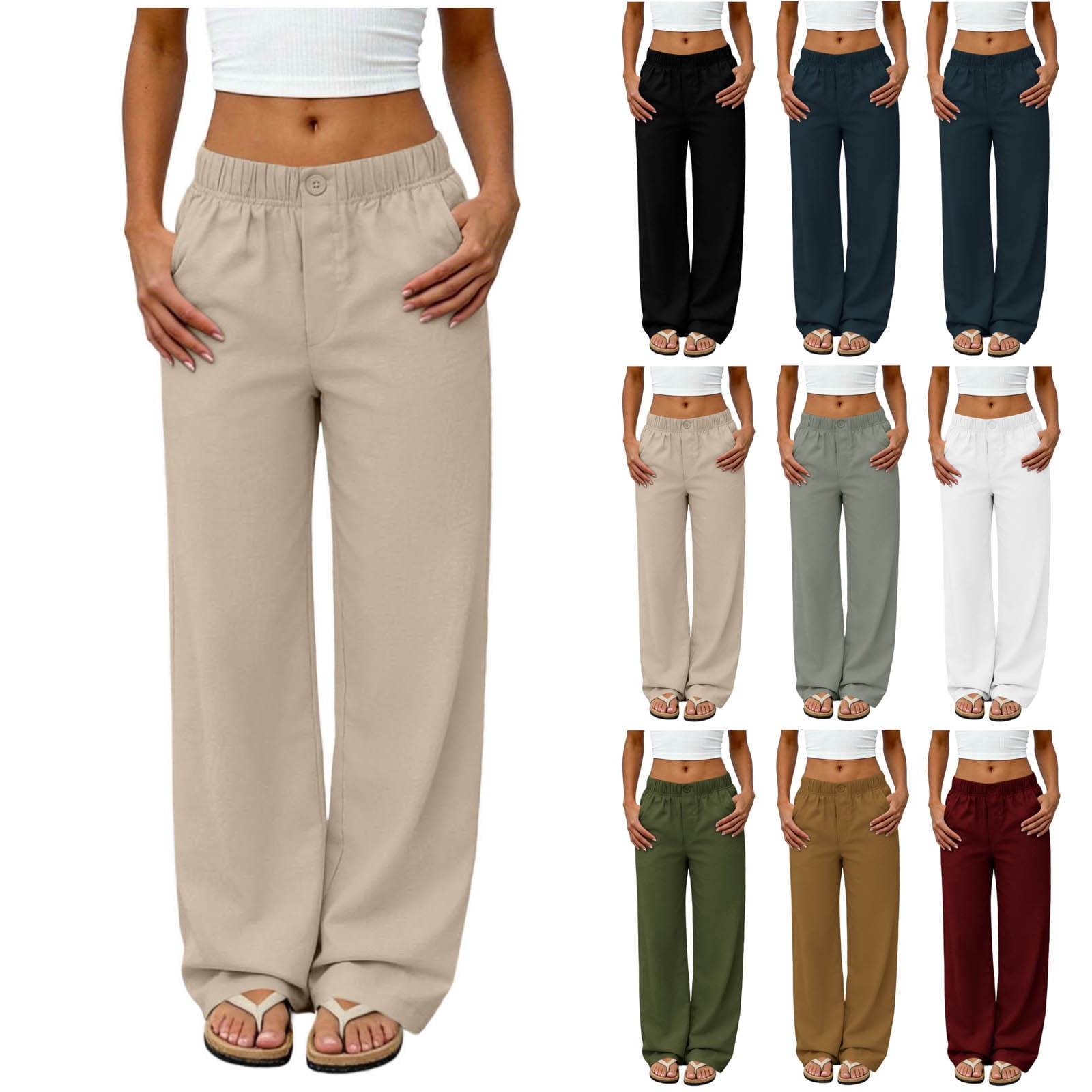 Abomasnow Women's Baggy Pants Elastic High Waisted Straight Leg Pants ...