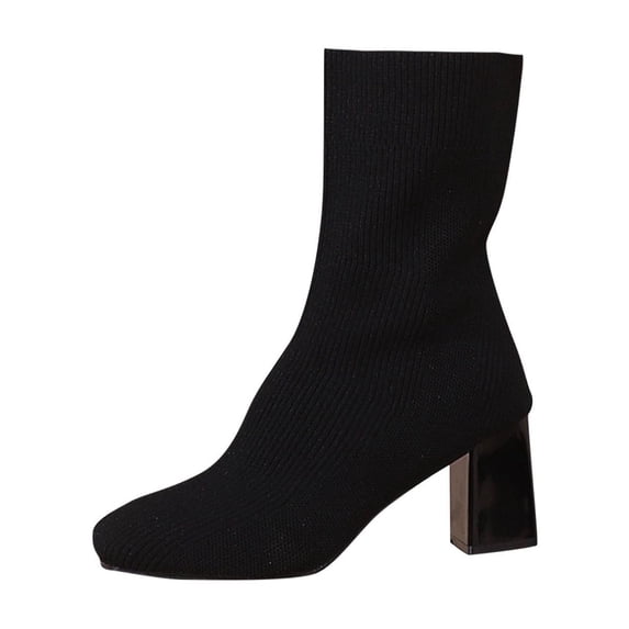 Abomasnow Women's Black Stretch Mesh Sock Ankle Boots with Block Heel ...