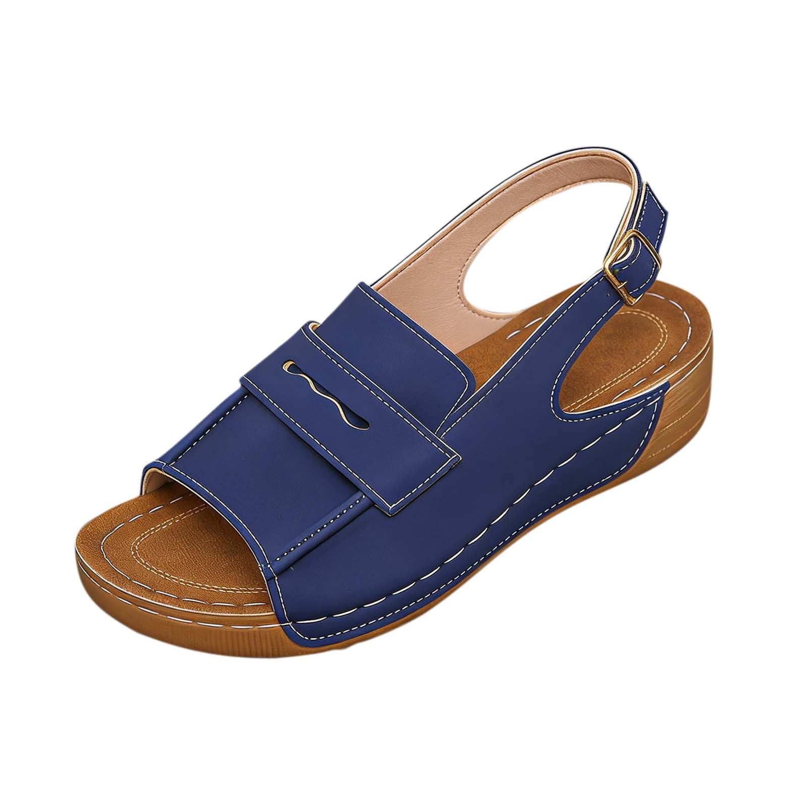 Abomasnow Women's Buckle Slingback Wedge Sandals Open Toe Ankle Strap ...