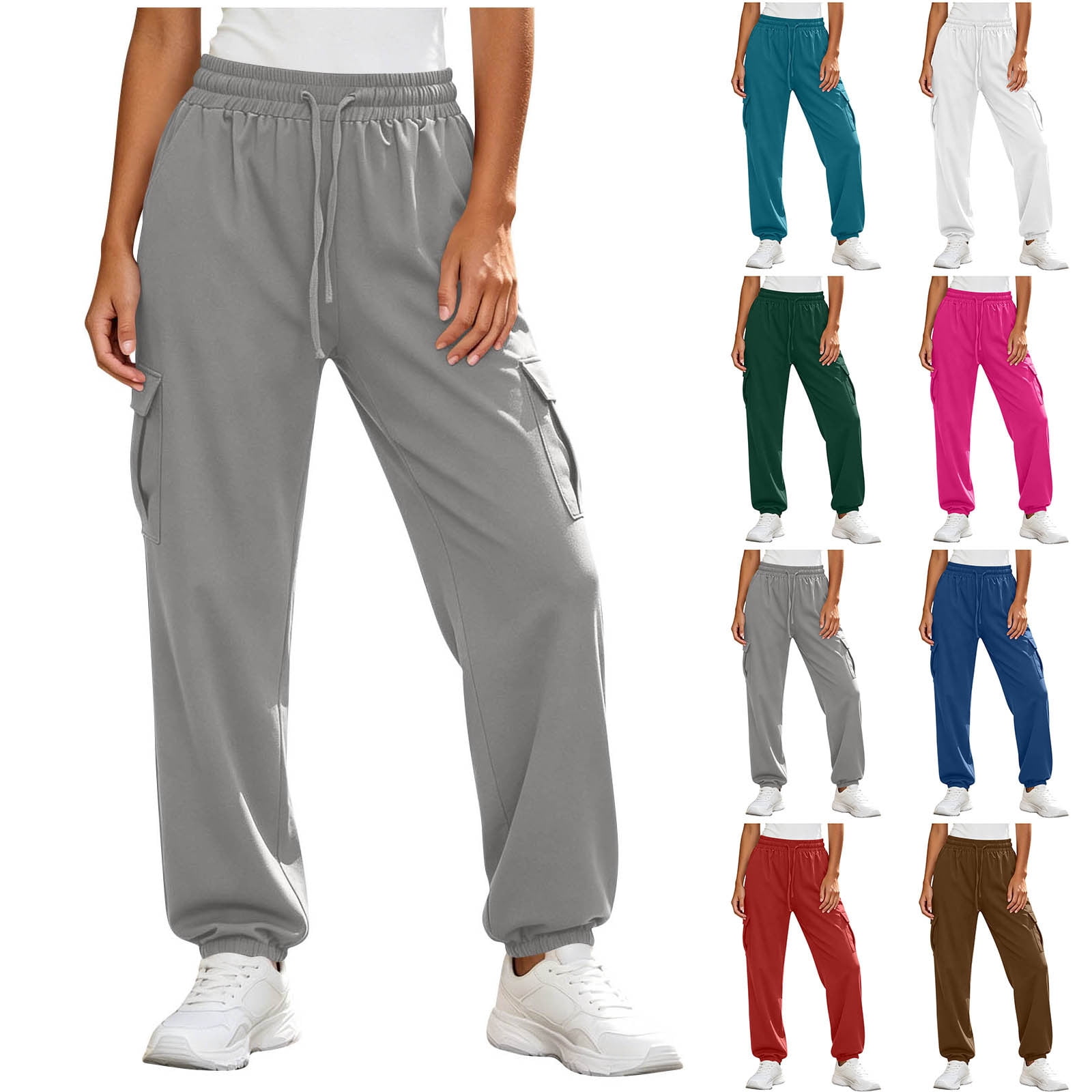 Abomasnow Women's Cargo Pants Elastic High Waist Drawstring Wide Leg ...