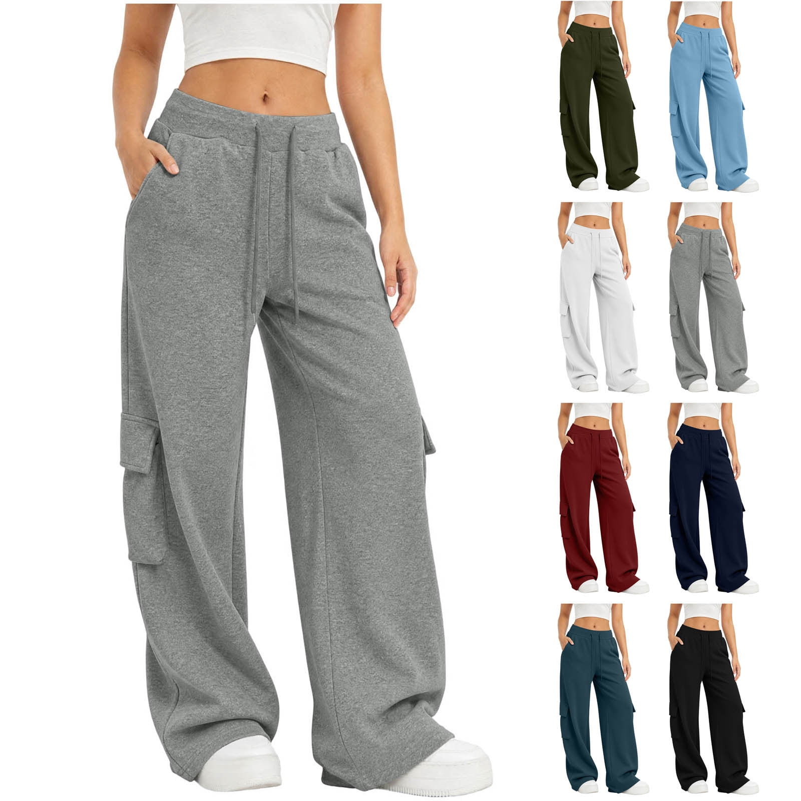 Abomasnow Women's Cargo Sweatpants Elastic High Waisted Wide Leg ...