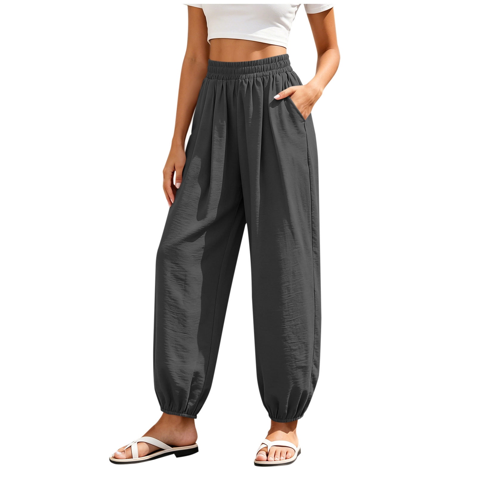 Abomasnow Women's Casual Pants Elastic High Waist Wide Leg Elastic ...