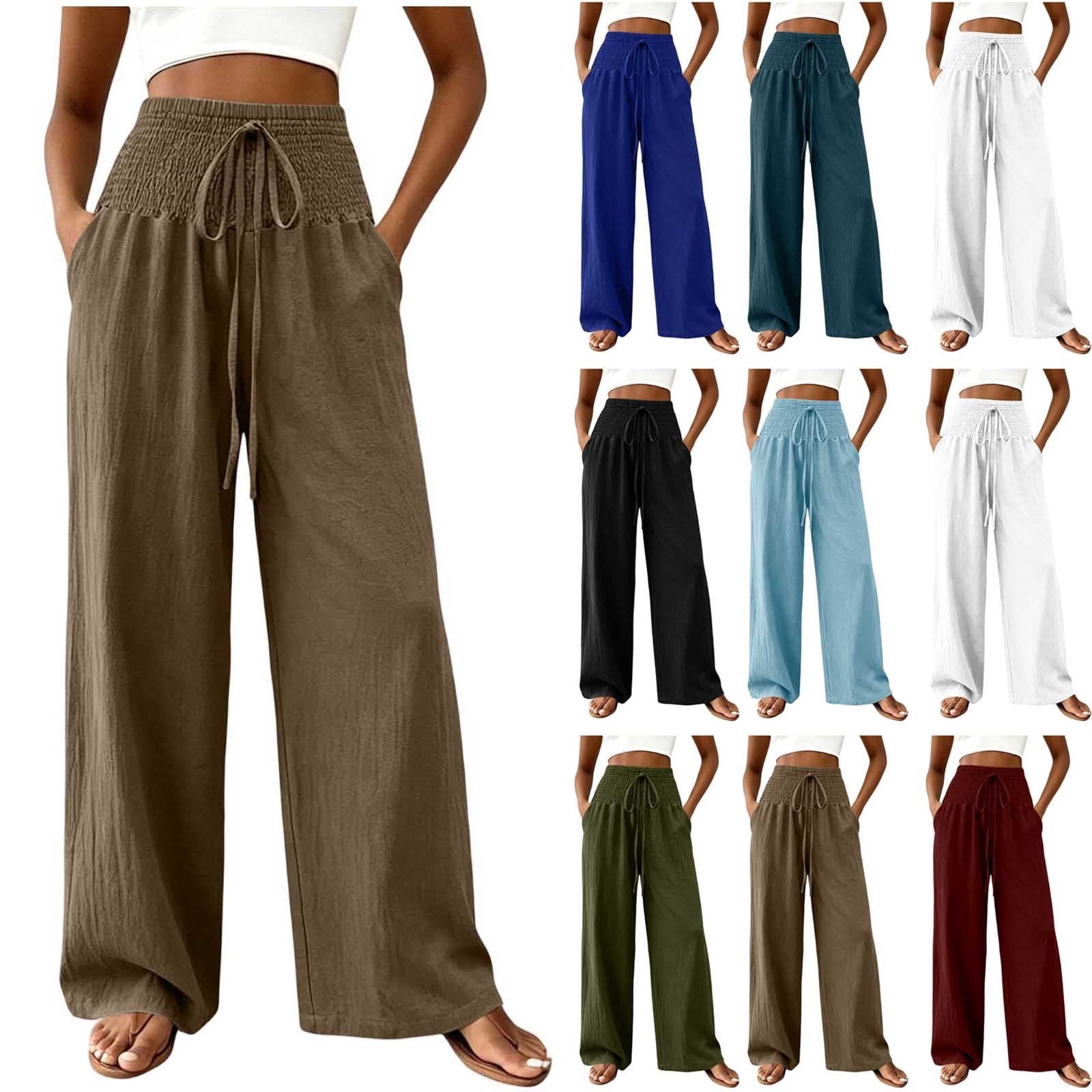 Abomasnow Women's Casual Pants Smocked Elastic High Waist Drawstring ...