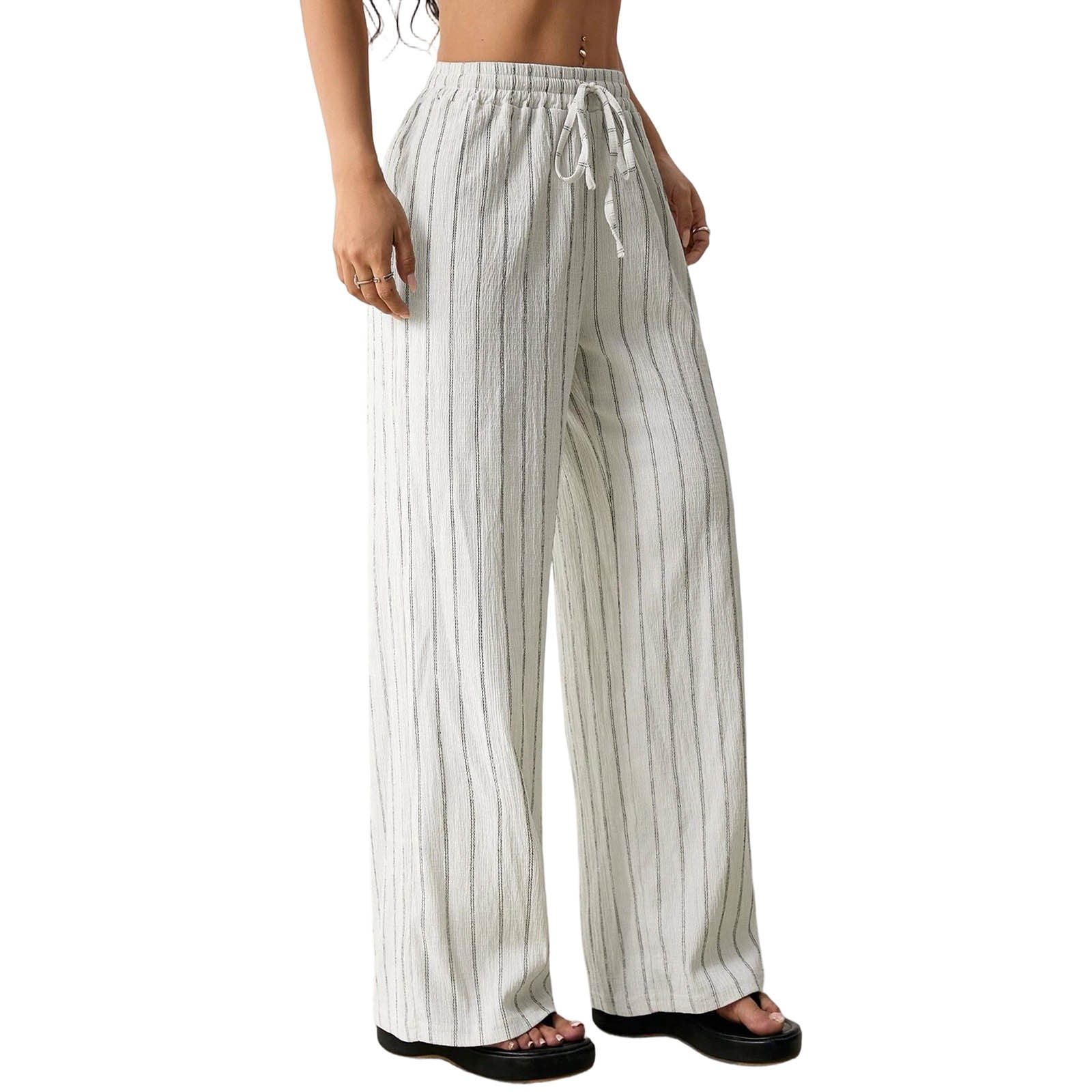 Abomasnow Women's Casual Pants Striped Elastic High Waist Drawstring ...