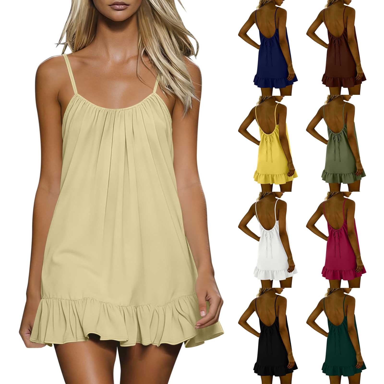 Abomasnow Women's Cotton and Linen Flowy Short Sundress Mini Babydoll ...