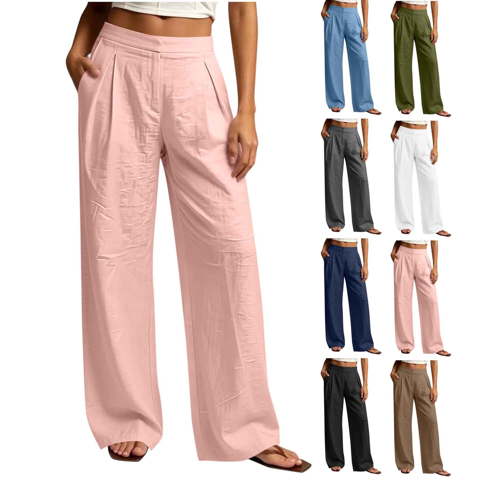 Abomasnow Women's Cotton Linen Pants High Waist Wide Leg Pants Work ...