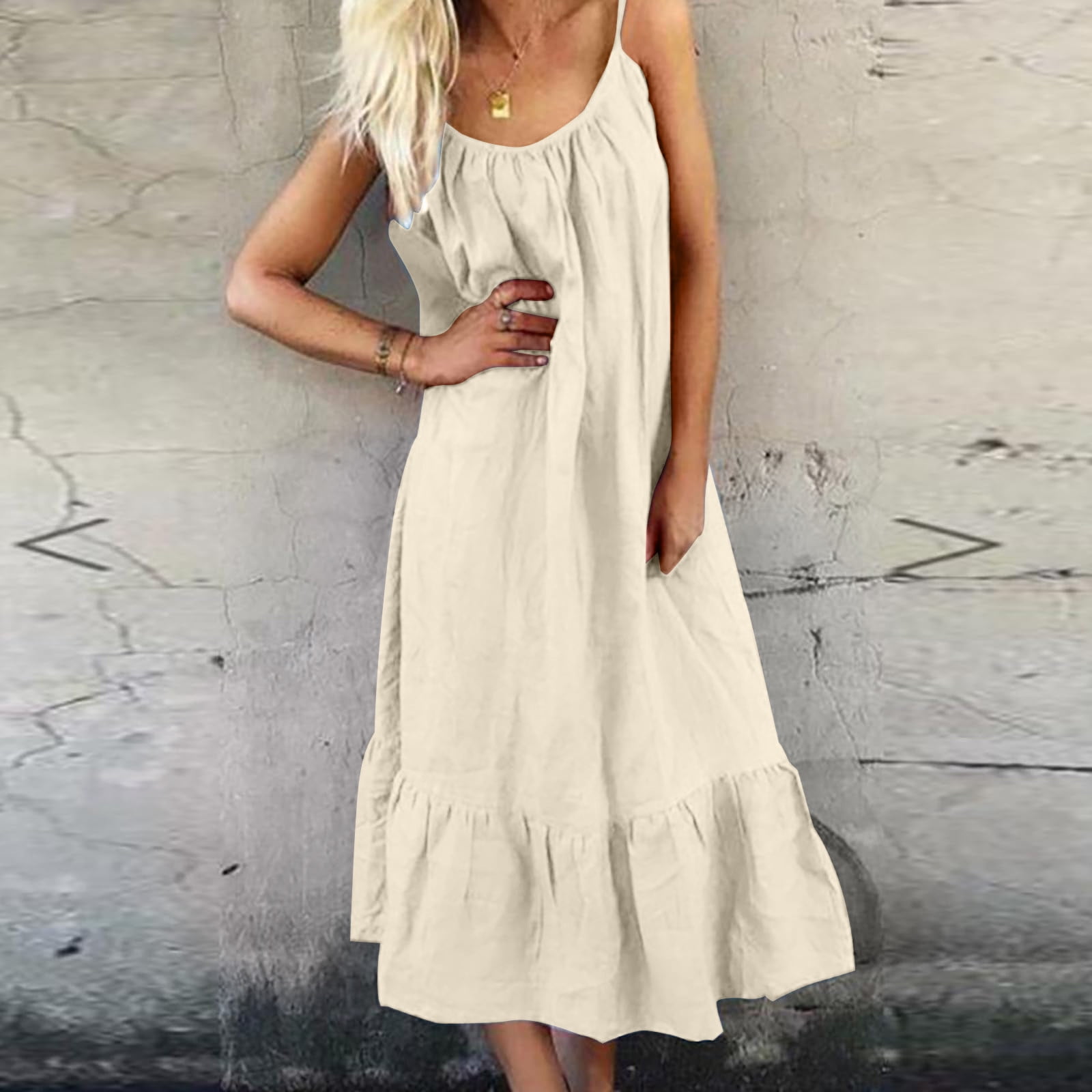 Abomasnow Women's Cotton Maxi Dress Ajustable Spaghetti Strap Ruffle ...