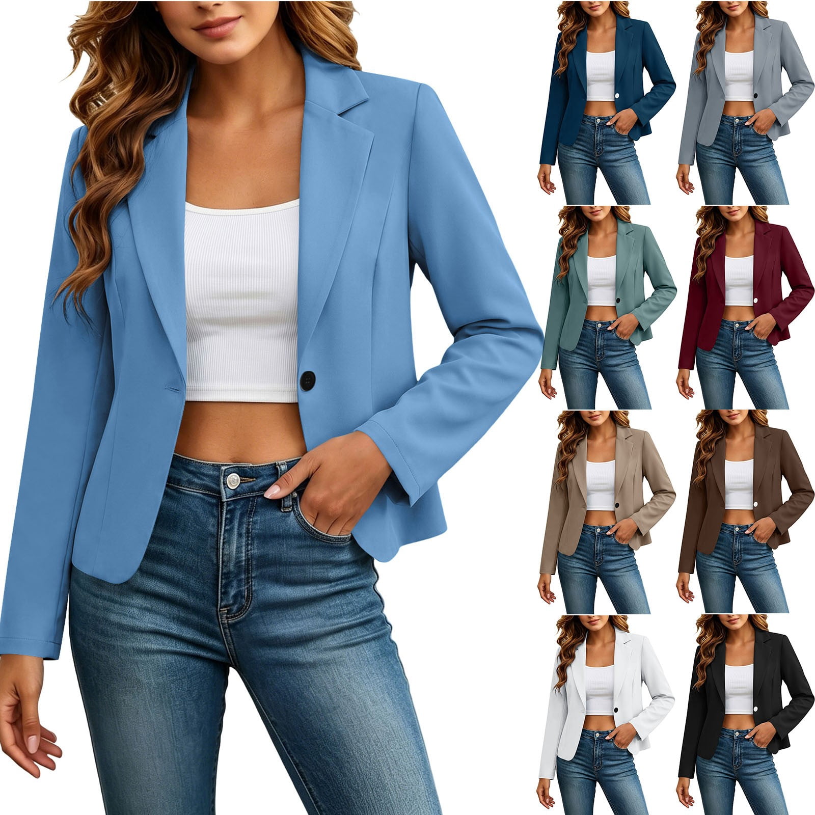 Abomasnow Women's Cropped Blazers Jackets Long Sleeve One Button Notch ...