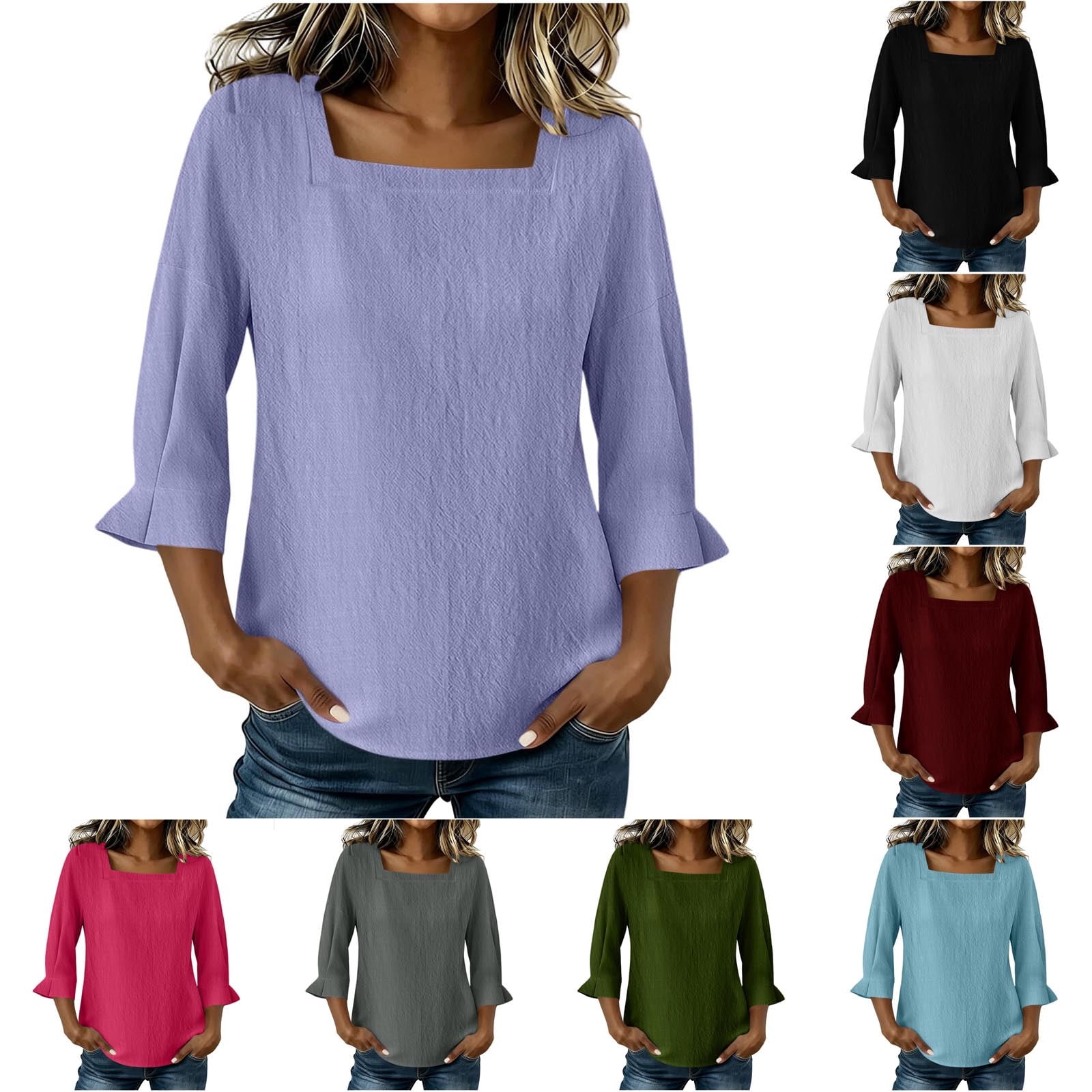 Abomasnow Women's Dressy Shirts 3/4 Length Sleeve Square Neck Shirts ...