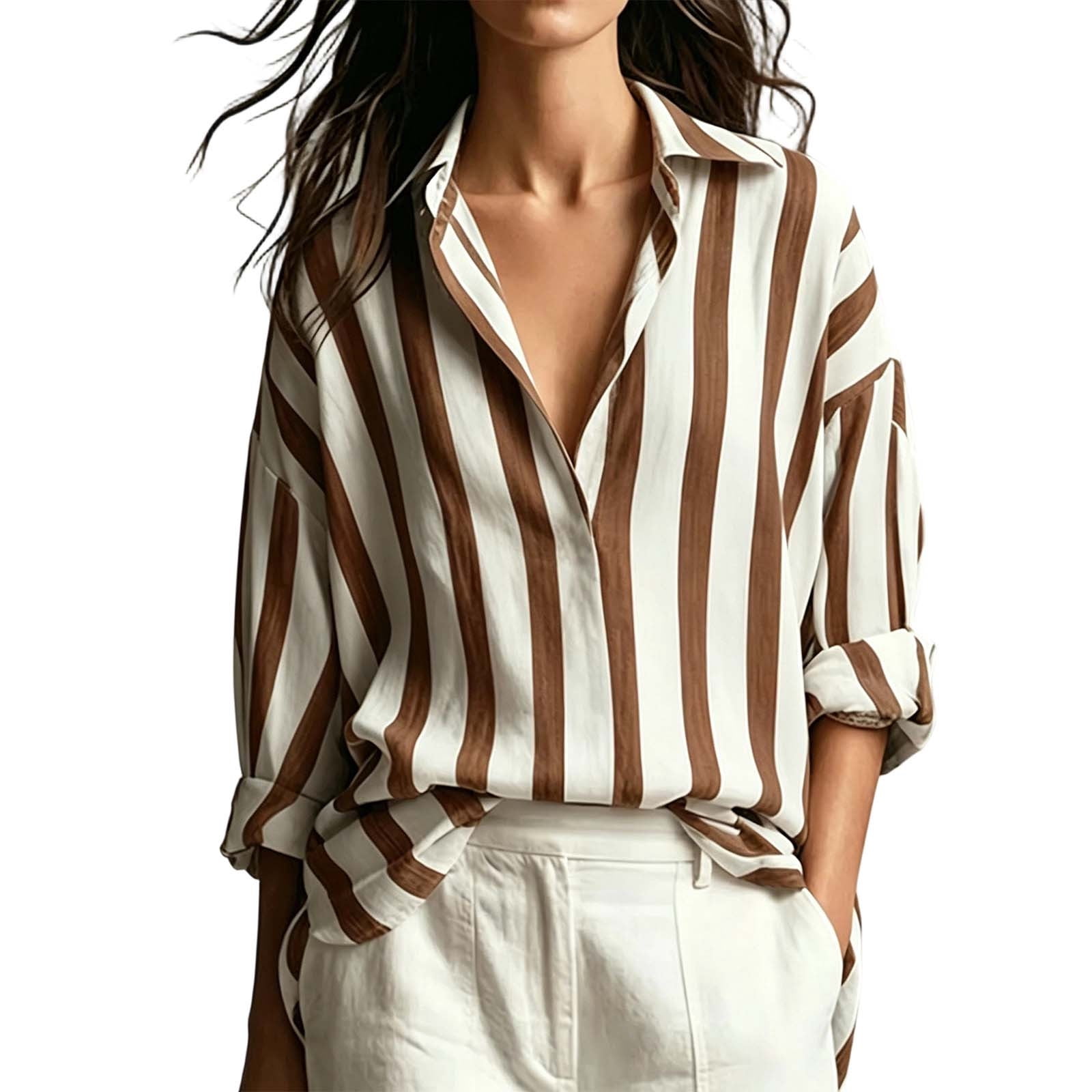 Abomasnow Women's Dressy Shirts Striped Long Sleeve Collared Oversized ...