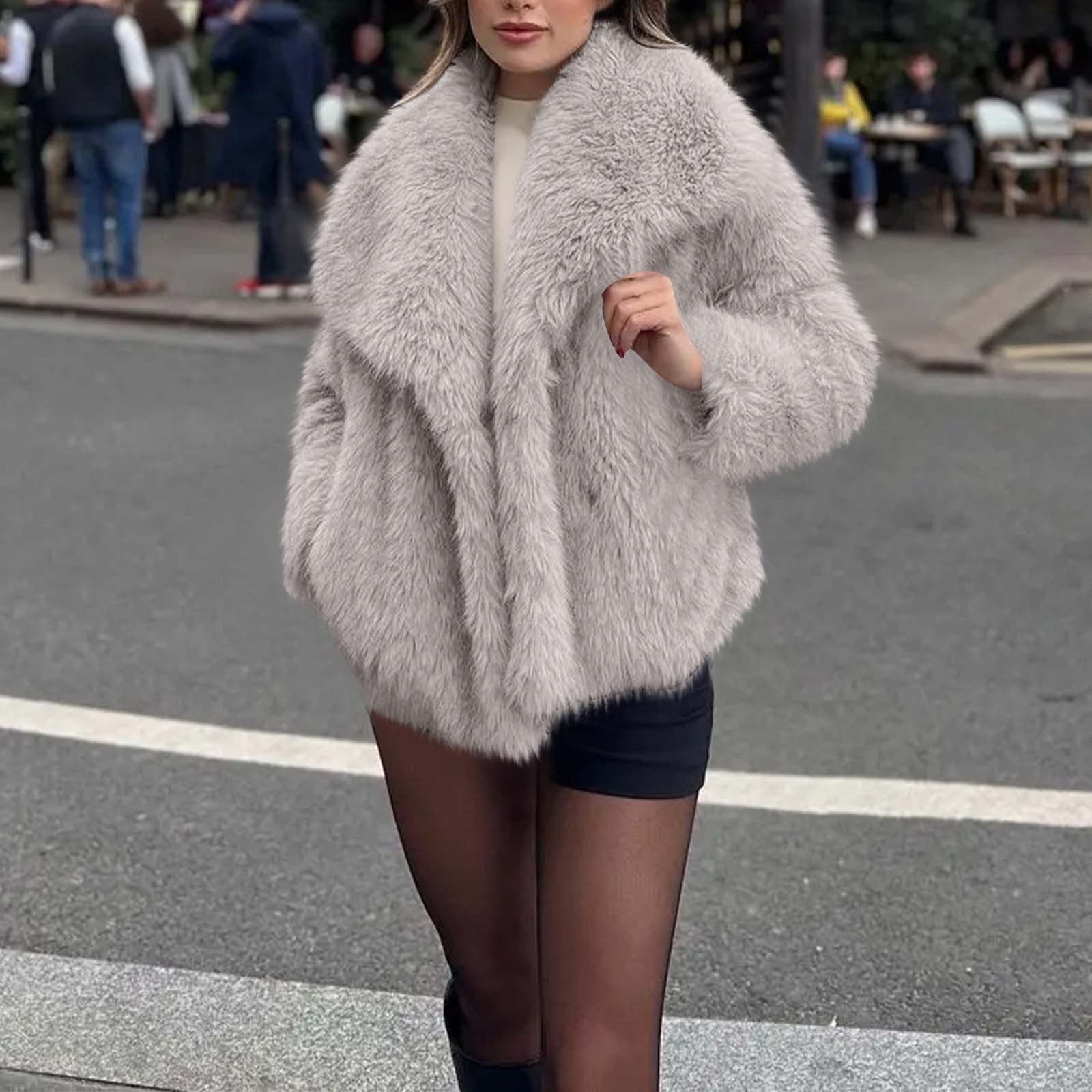 Abomasnow Women's Faux Fur Coat Fluffy Faux Fur Jacket Long Sleeve Lapel Furry Winter Jackets ...