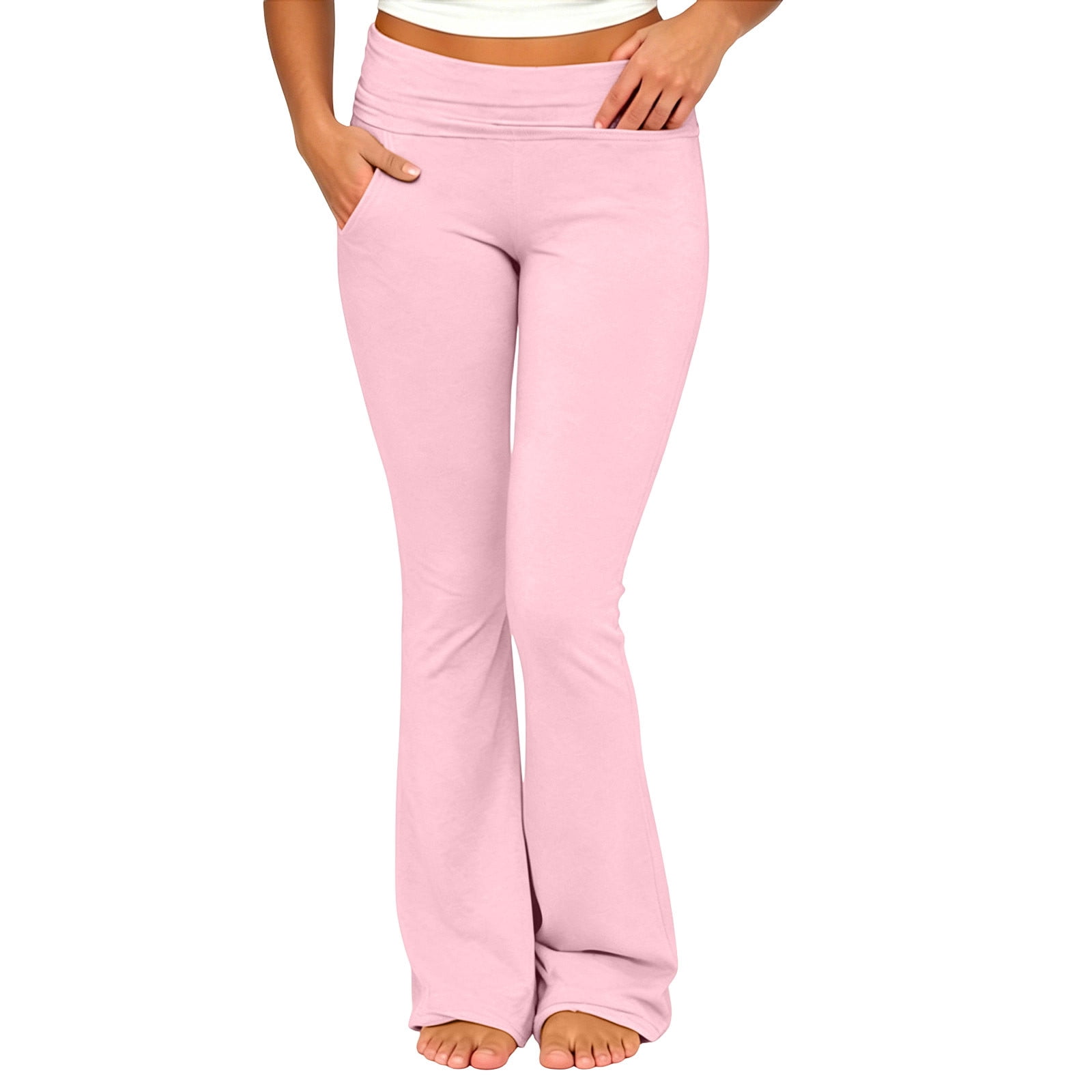 Abomasnow Women's Flare Skinny Pants Fold Over Leggings Stretch Bootcut ...