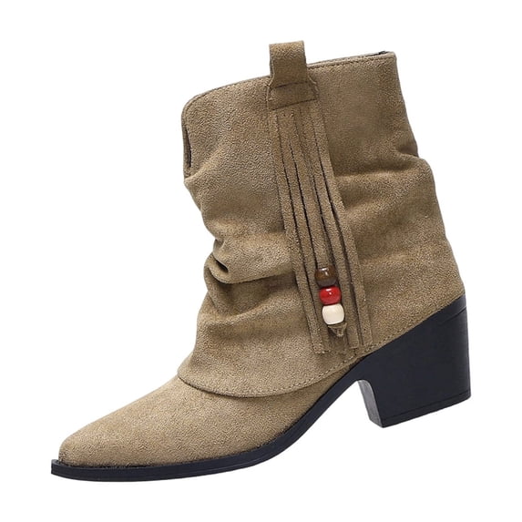 Abomasnow Women's Flock Fringe Bead Decor Pointed Toe Western Ankle ...