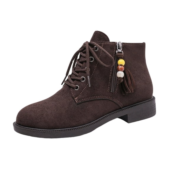 Abomasnow Women's Flock Lace Up Ankle Boots with Bead Tassel and Side ...