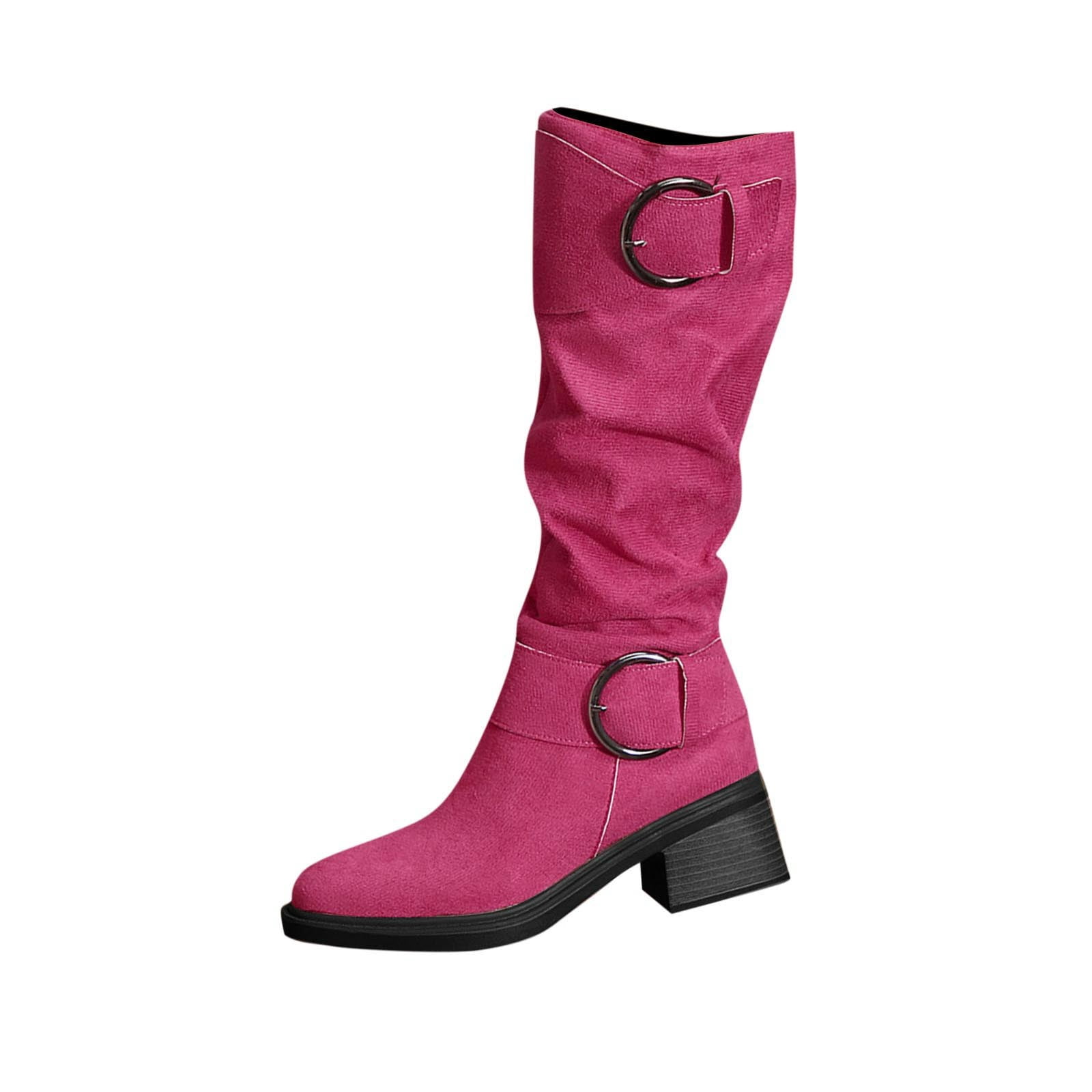Abomasnow Women's Flock Slouch Mid Calf Boots with Double Buckle Side ...
