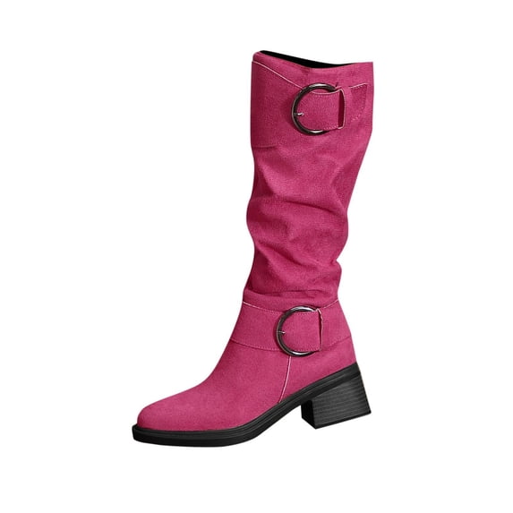 Abomasnow Women's Flock Slouch Mid Calf Boots with Double Buckle Side ...