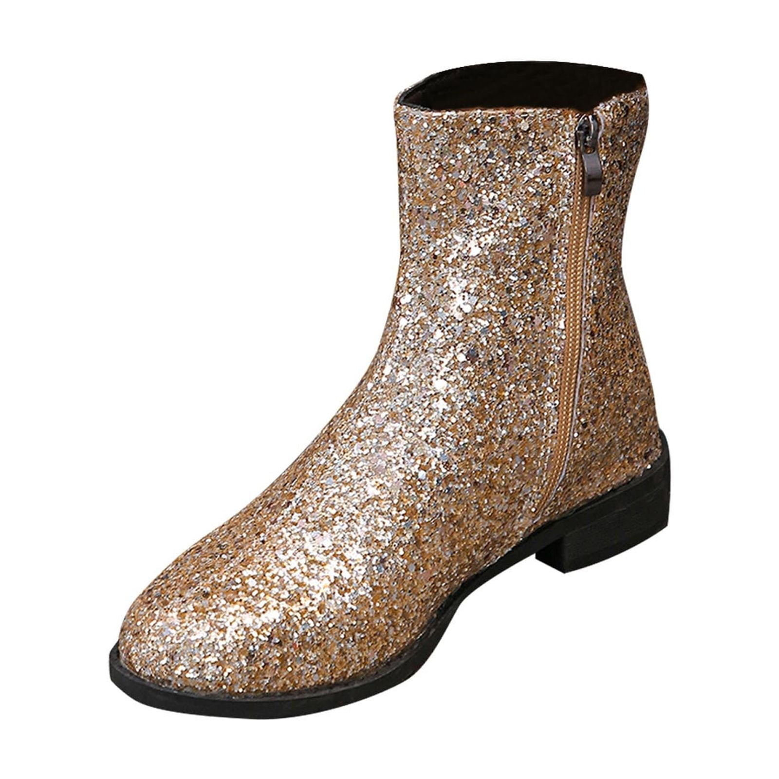 Abomasnow Women's Glitter Ankle Boots with Side Zipper and Low Heel for ...