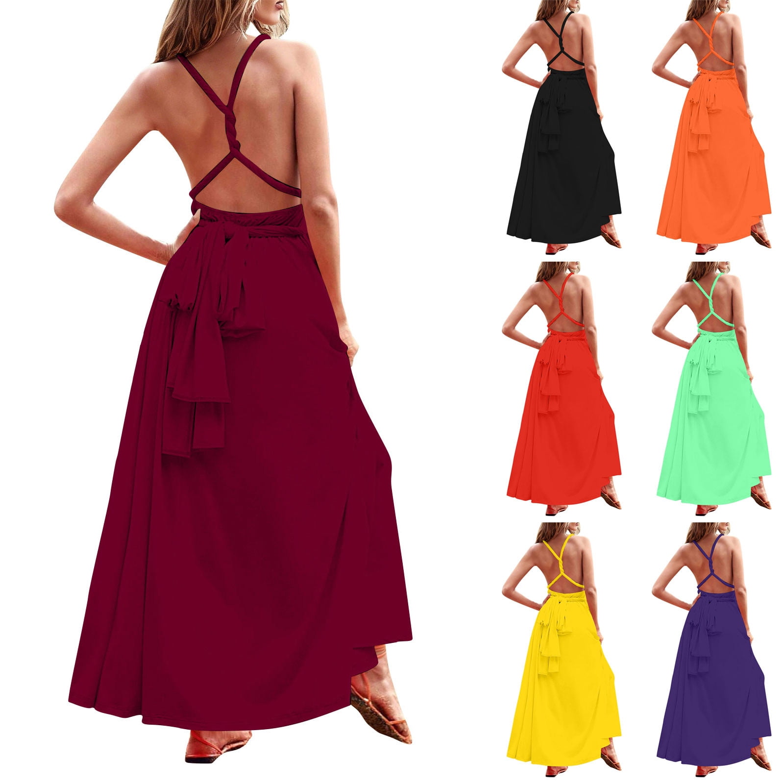 Abomasnow Women's Halter Corset Maxi Wedding Guest Dress Sleeveless Bow ...