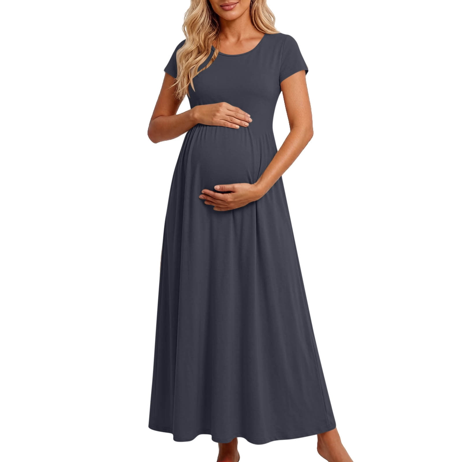 Abomasnow Women's Maternity Dress Short Sleeve Crewneck Flowy Maxi ...