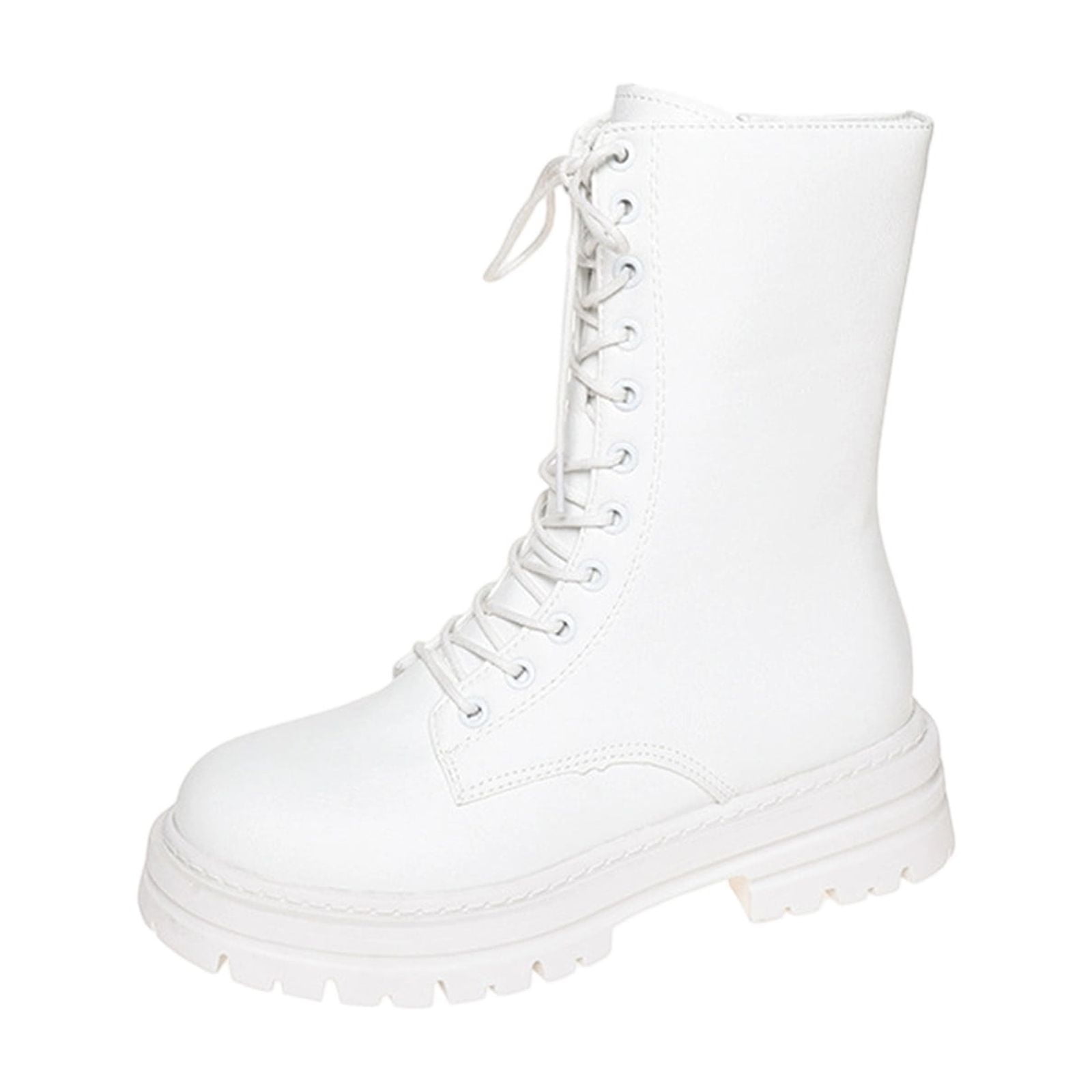 Abomasnow Women's Mid Calf Lace-up Martin Boots with Side Zipper for ...