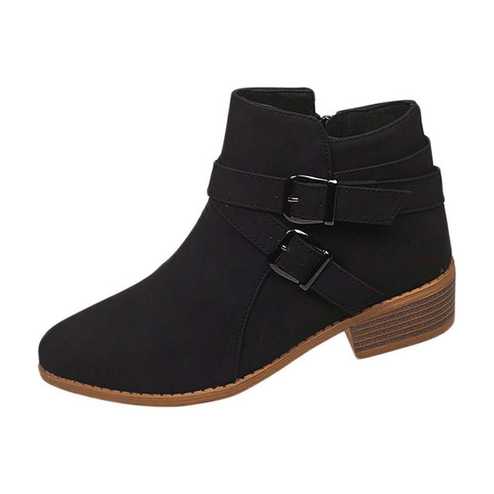 Abomasnow Women's PU Cross Strap Ankle Boots with Side Zipper and Low ...