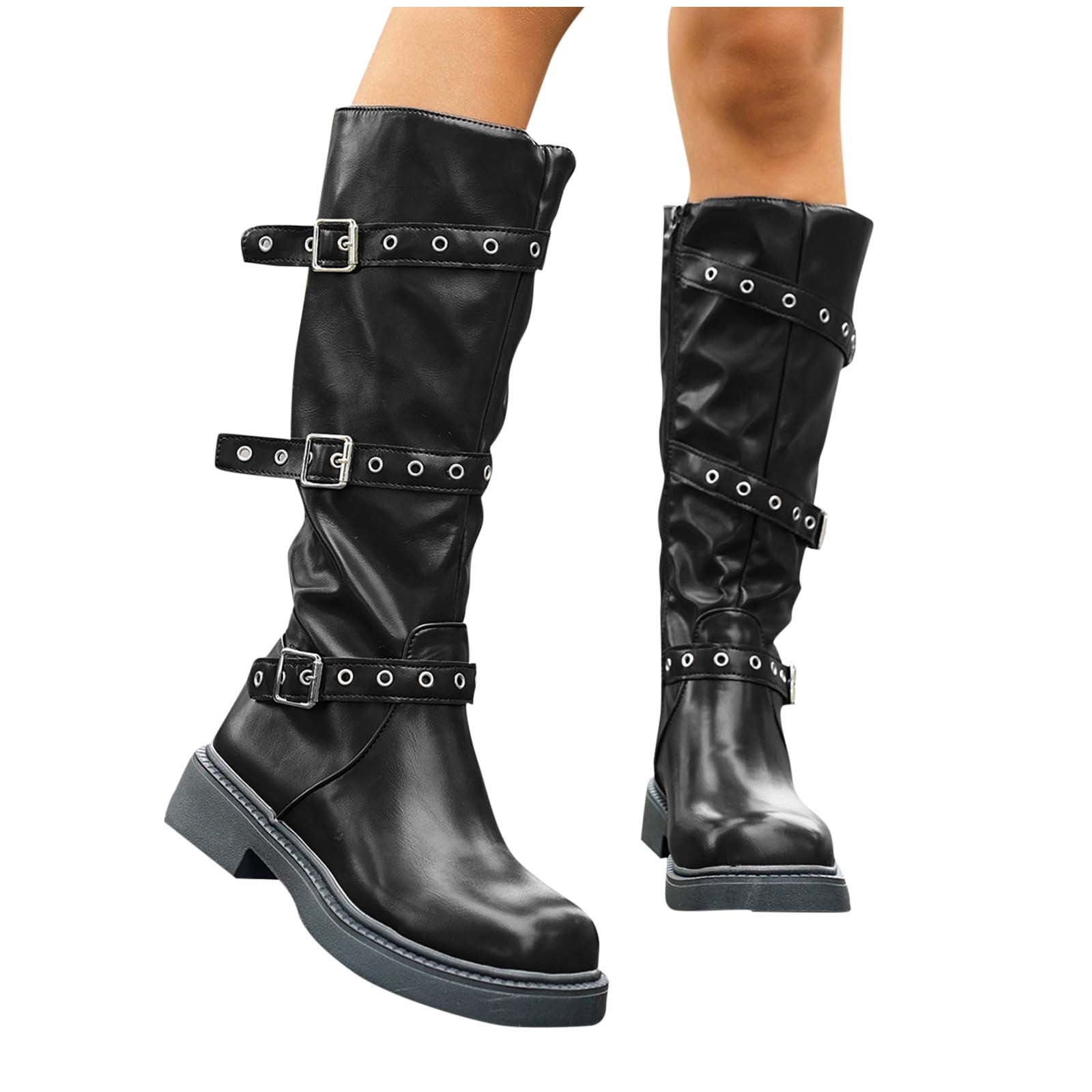 Abomasnow Women's PU Multi Buckle Slouch Mid Calf Boots with Side ...