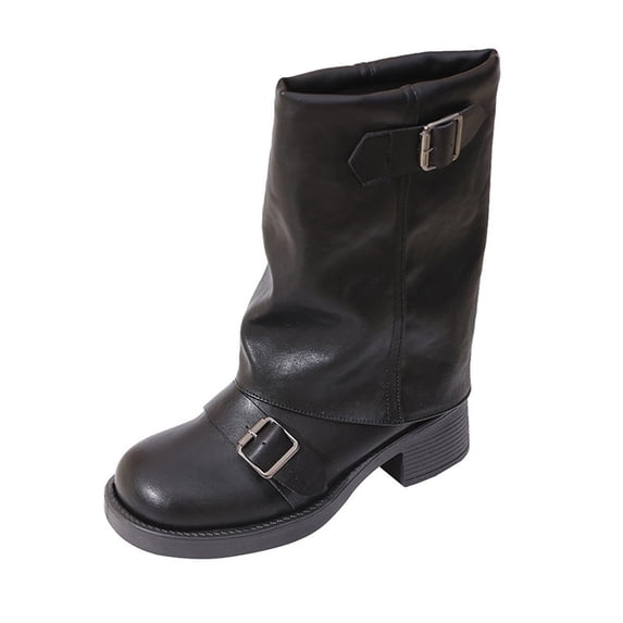 Abomasnow Women's PU Slouchy Mid Calf Boots with Buckle Detail and ...
