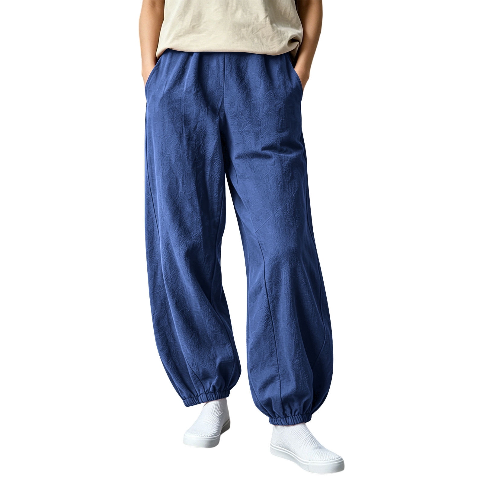 Abomasnow Women's Plus Size Cotton Pants Elastic High Waist Wide Leg ...