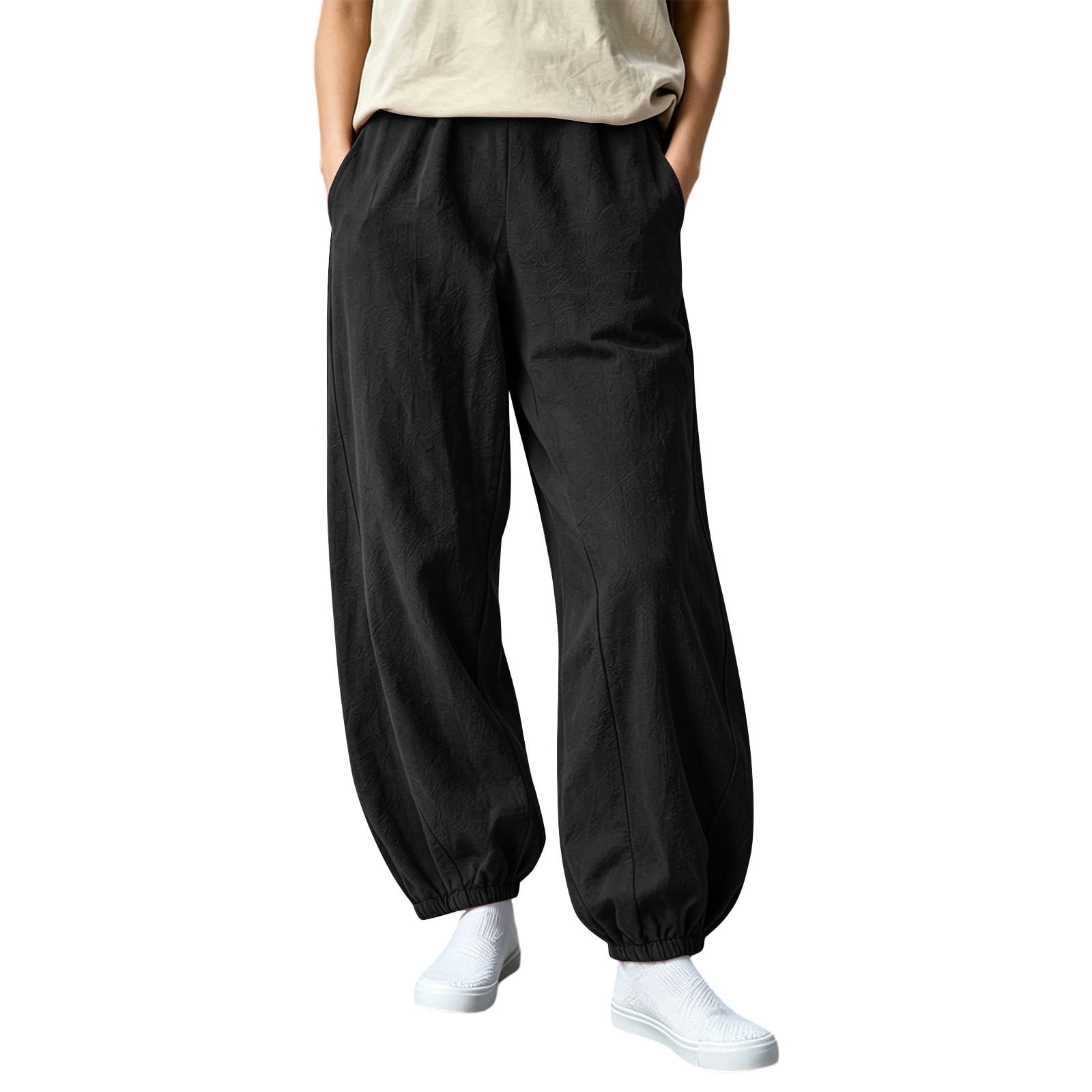 Abomasnow Women's Plus Size Cotton Pants Elastic High Waist Wide Leg ...