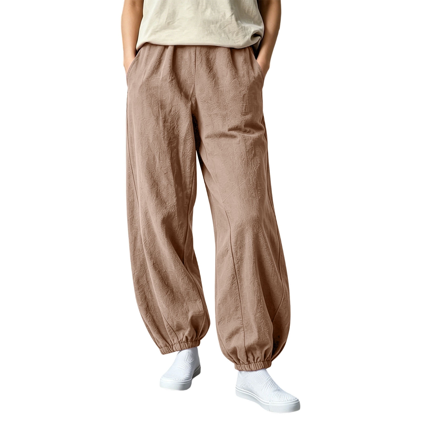 Abomasnow Women's Plus Size Cotton Pants Elastic High Waist Wide Leg ...