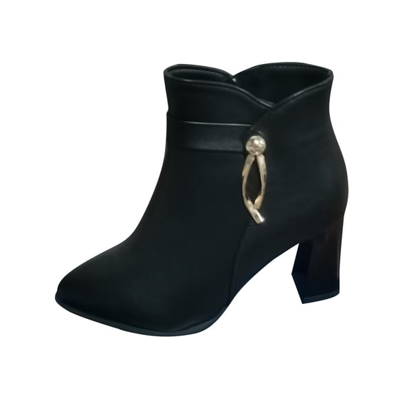 Abomasnow Women's Pointed Toe Ankle Boots with Metal Ornament Side ...