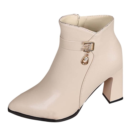 Abomasnow Women's Pointed Toe Ankle Boots with Rhinestone Ornament Side ...