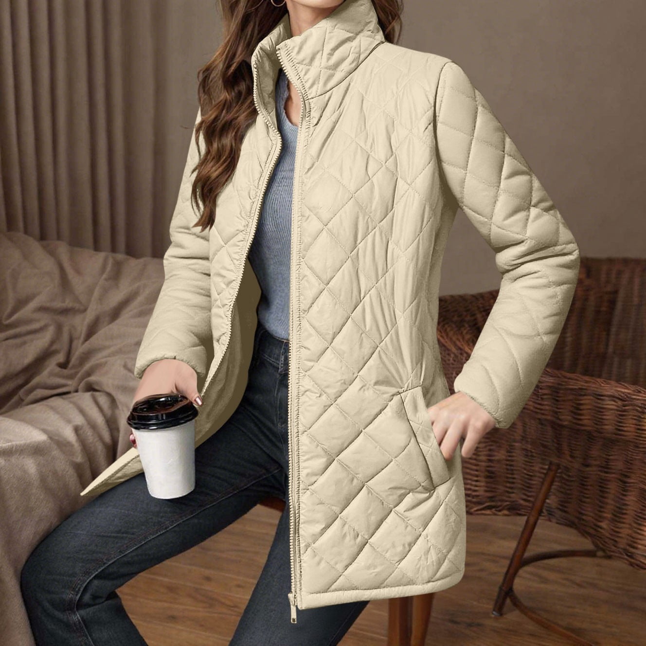 Abomasnow Women's Quilted Puffer Jacket Oversized Long Sleeve Stand ...