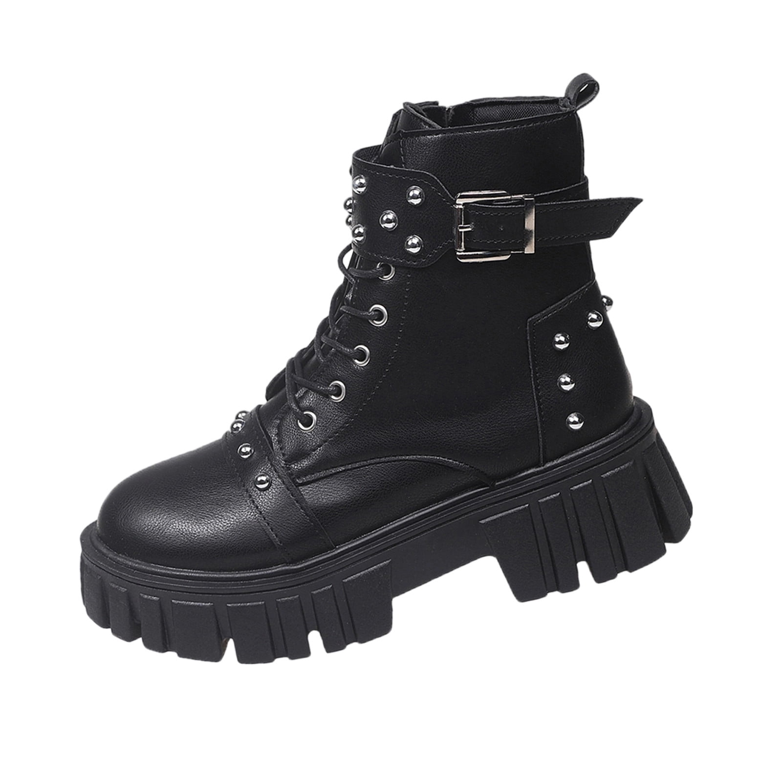 Abomasnow Women's Rivet Decor Lace-up Ankle Martin Boots with Side ...