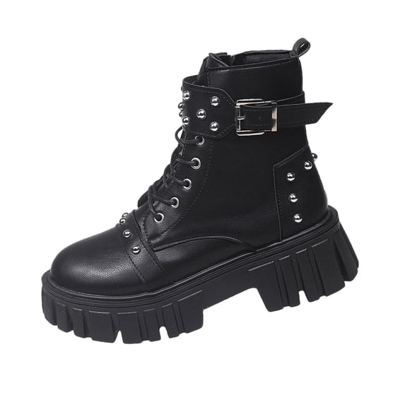 Abomasnow Women's Rivet Decor Lace-up Ankle Martin Boots with Side ...