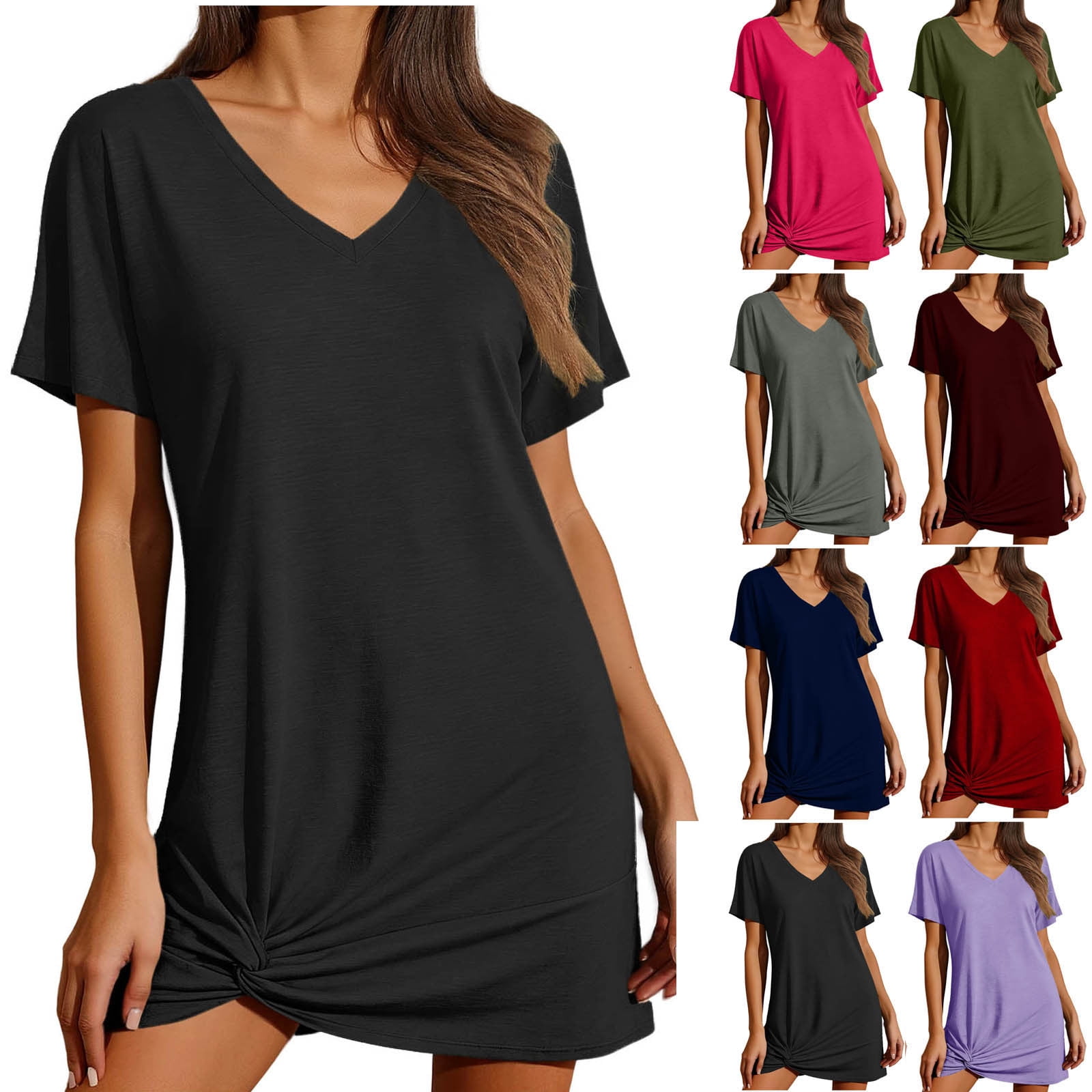 Abomasnow Women's Shirt Mini Dress Short Sleeve V-Neck Twist Front Tee ...