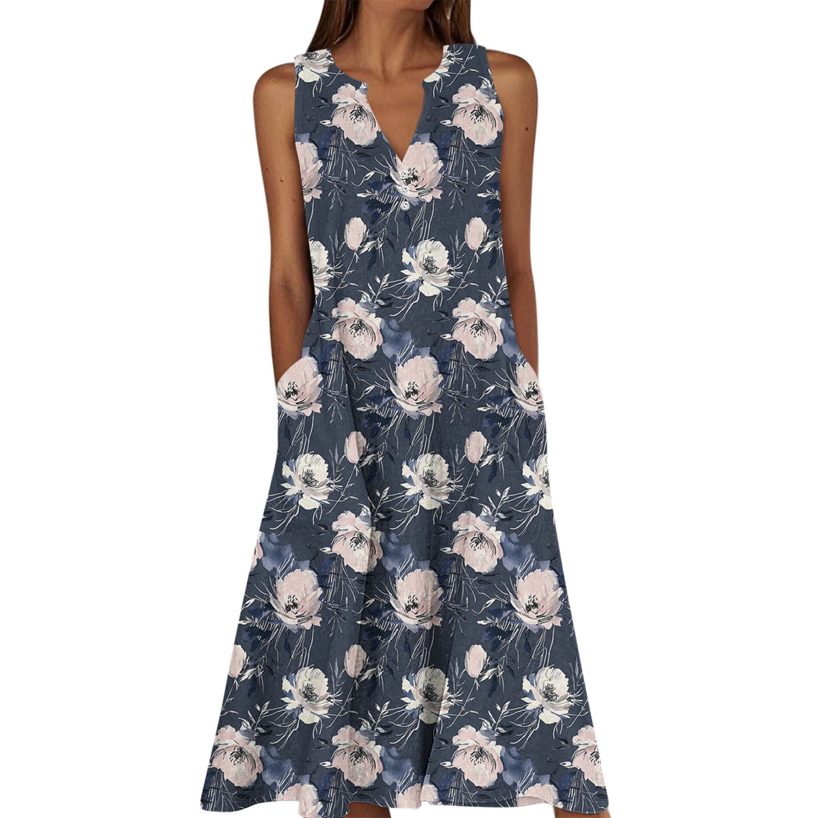 Abomasnow Women's Summer Dresses Sleeveless V-Neck Flowery Printed ...