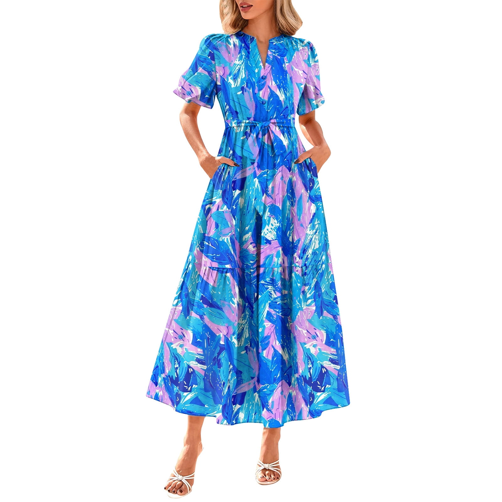 Abomasnow Women's Summer Maxi Dress 2025 Resort Wear Boho Floral V Neck ...