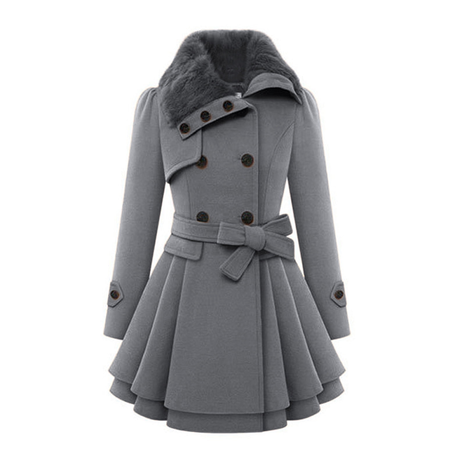 Abomasnow Women's Trench Coat Notch Lapel Double Breasted Thick A Line ...