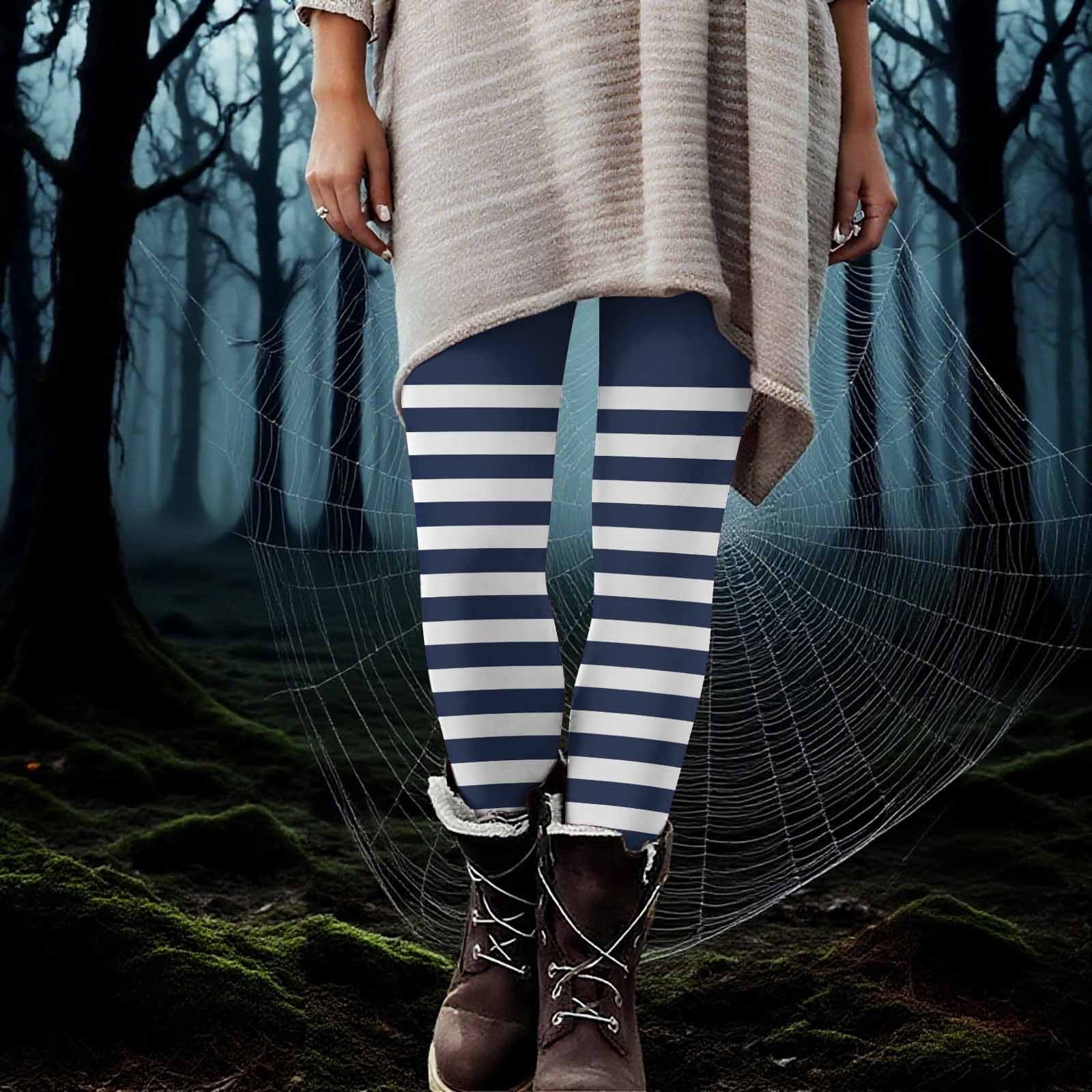 Abomasnow Women's Wide Horizontal Contrast Stripe Leggings High Waist ...